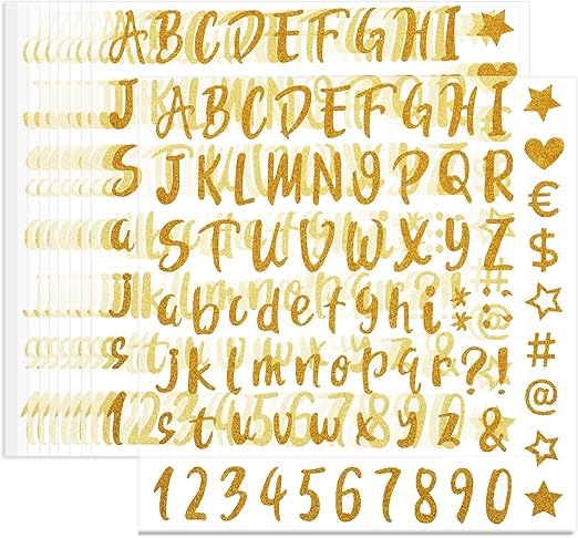 800 Pcs 10 Sheets Gold Letter Stickers Self Adhesive Letter Stickers ...