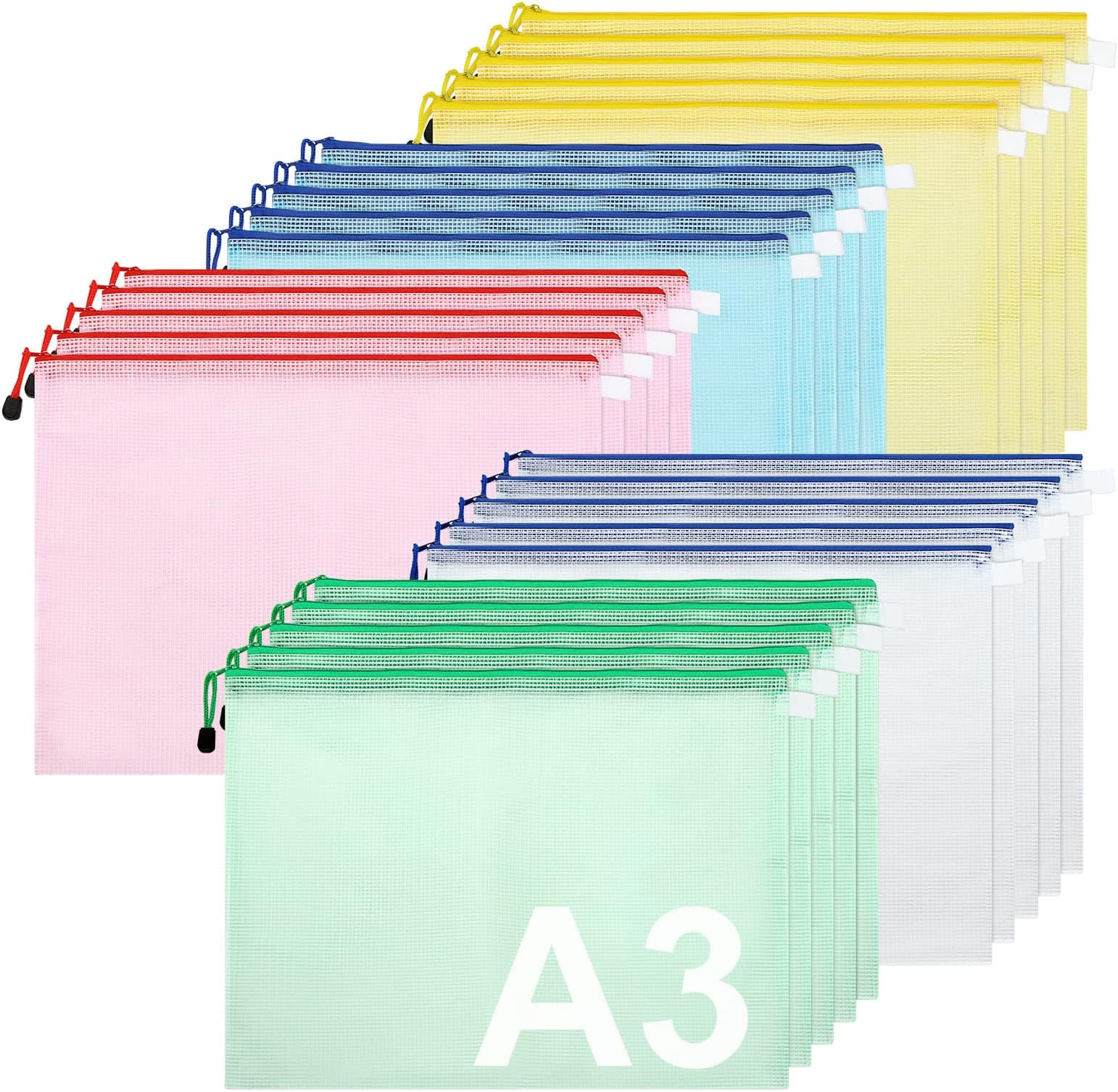 Tiger 12 x A3 PLASTIC ZIPPY BAGS Strong Clear File Storage Document ...