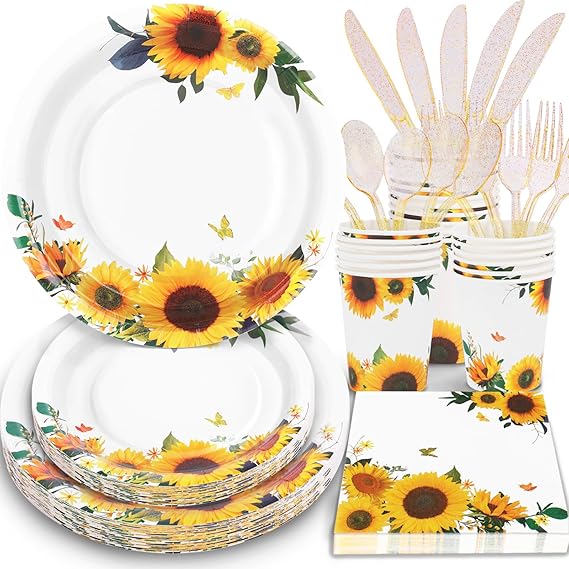 Amazon.com: Gudvilla 168PCS Sunflower Plates and Napkins Party Supplies ...
