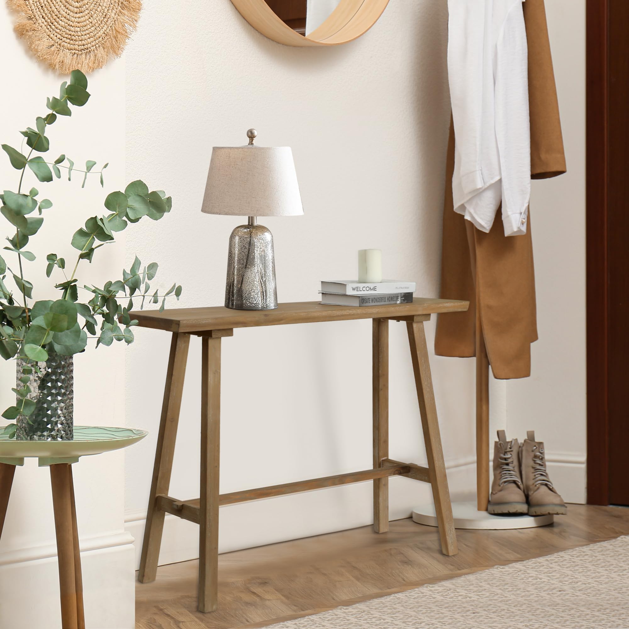 Snapklik.com : 43" Long Farmhouse Console Table, Rustic Solid Wood Sofa Table, Narrow Long ...