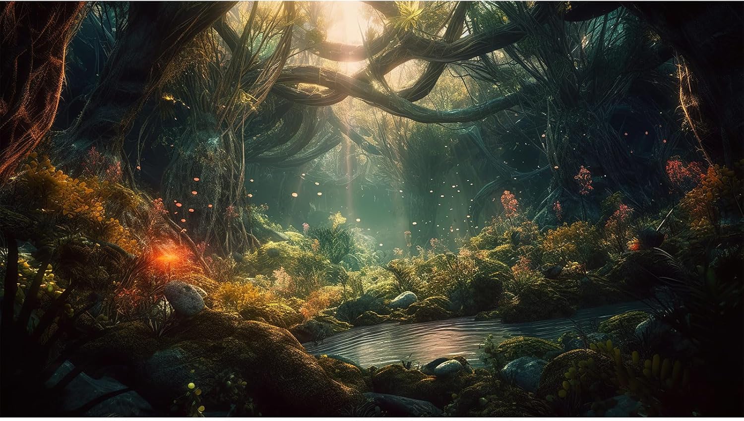 Amazon.com : Forest Aquarium Background Lake Fantasy Forest Glowing ...