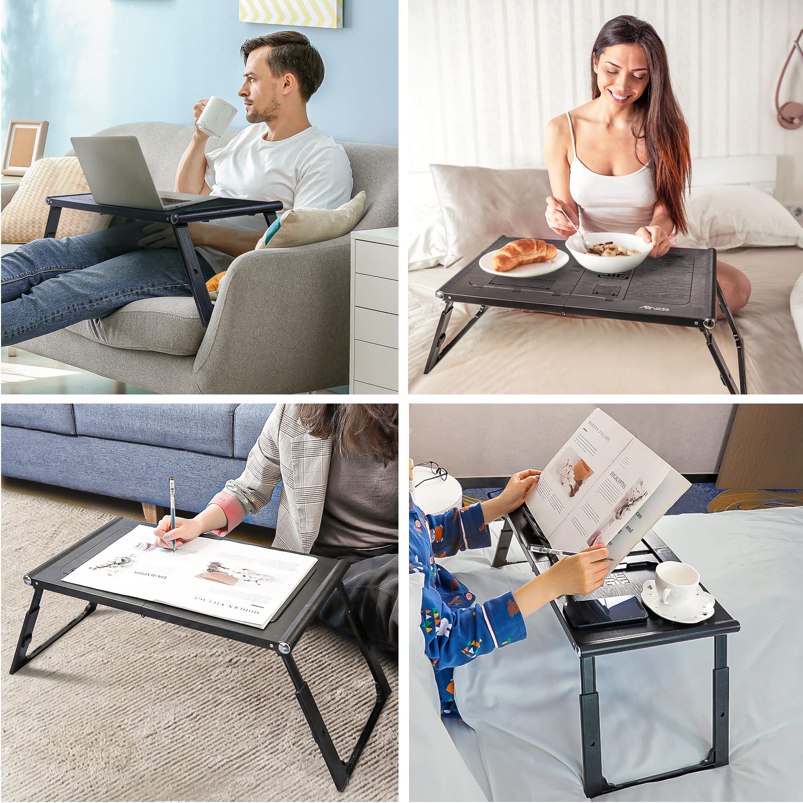 Allinside Folding Laptop Lap Desk for Bed, Tilting Top Height ...