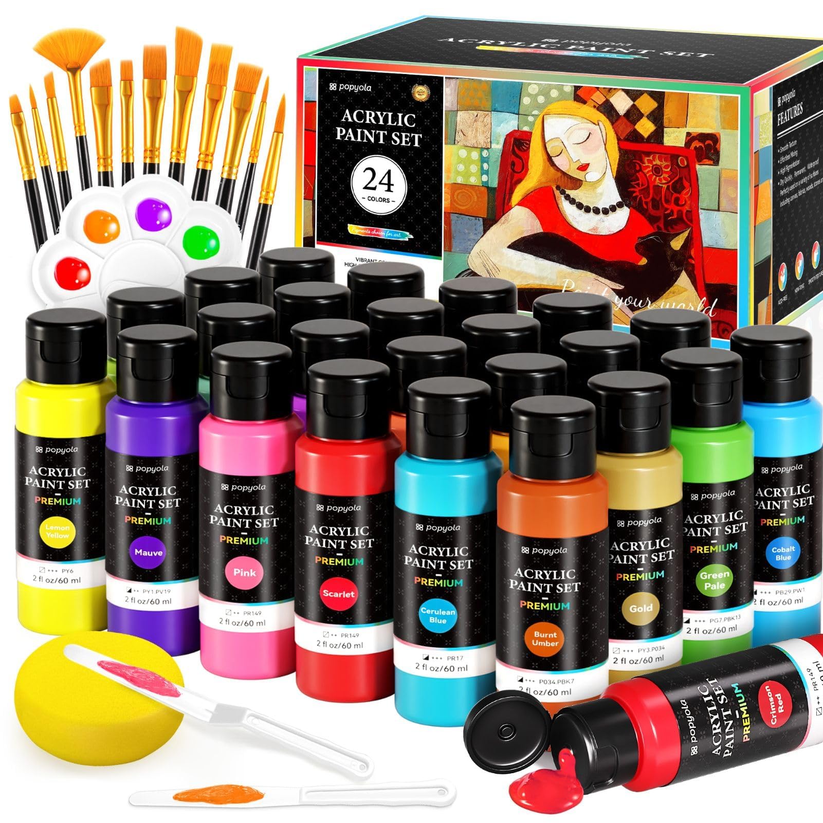 Amazon.com: 40 Pack Acrylic Paint Set with 12 Brushes, 2 Knives ...