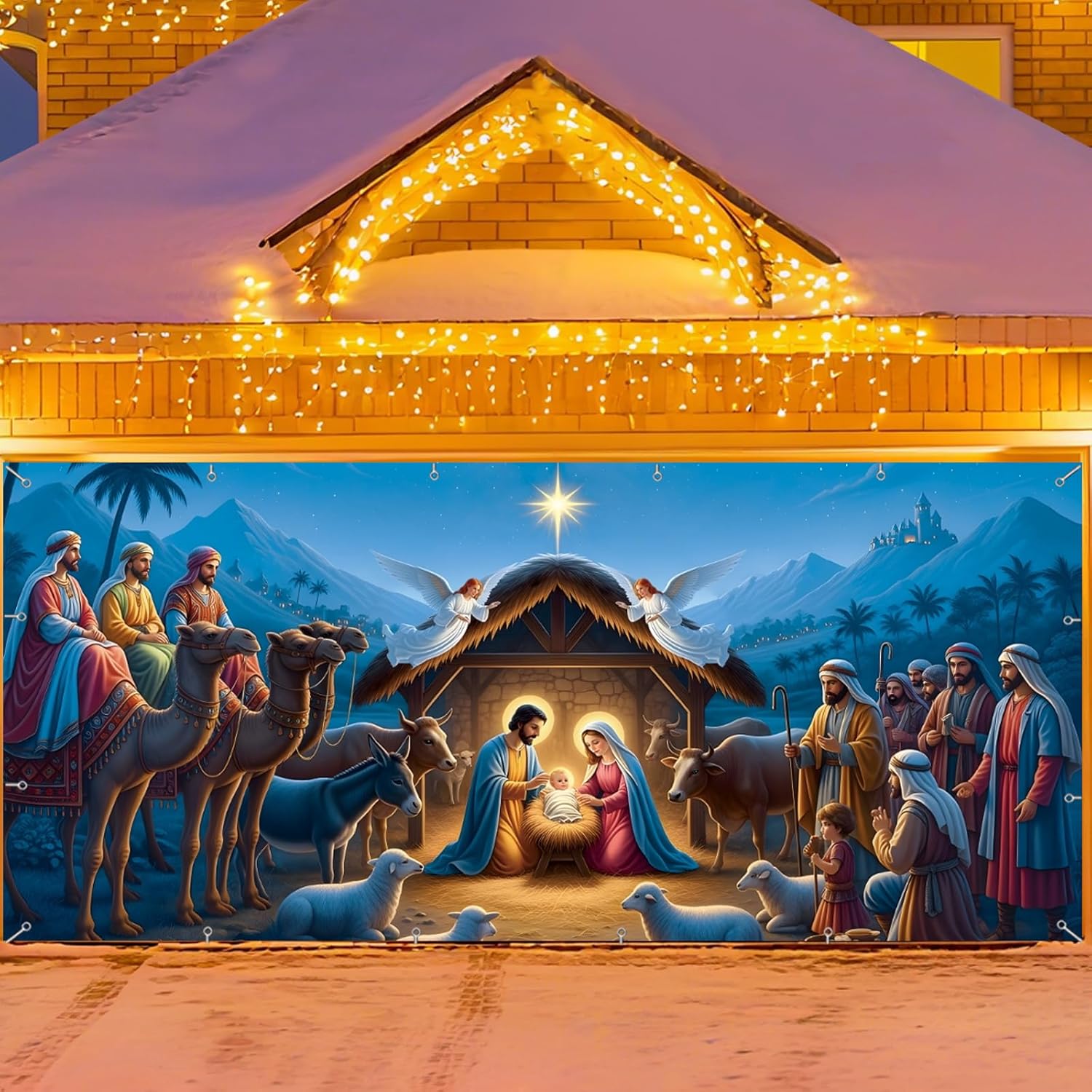 Amazon.com : 7x16ft Christmas Nativity Garage Door Cover Large ...