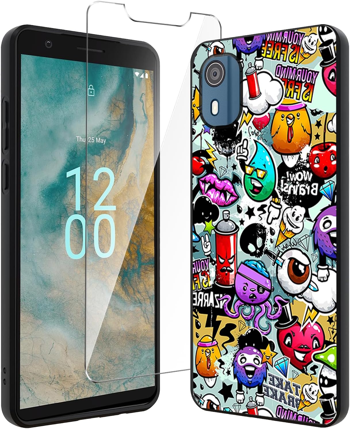 Wanglaism Mobile Phone Case for Nokia C02 Case + 1 Tempered Glass ...