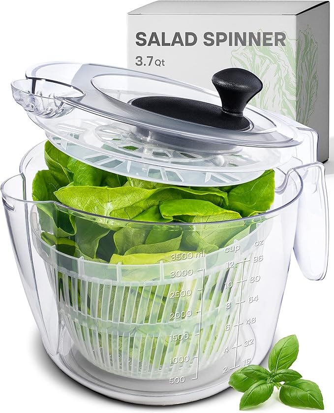 Amazon.com: Joined Salad Spinner with Rotary Handle, Measuring Jug and ...