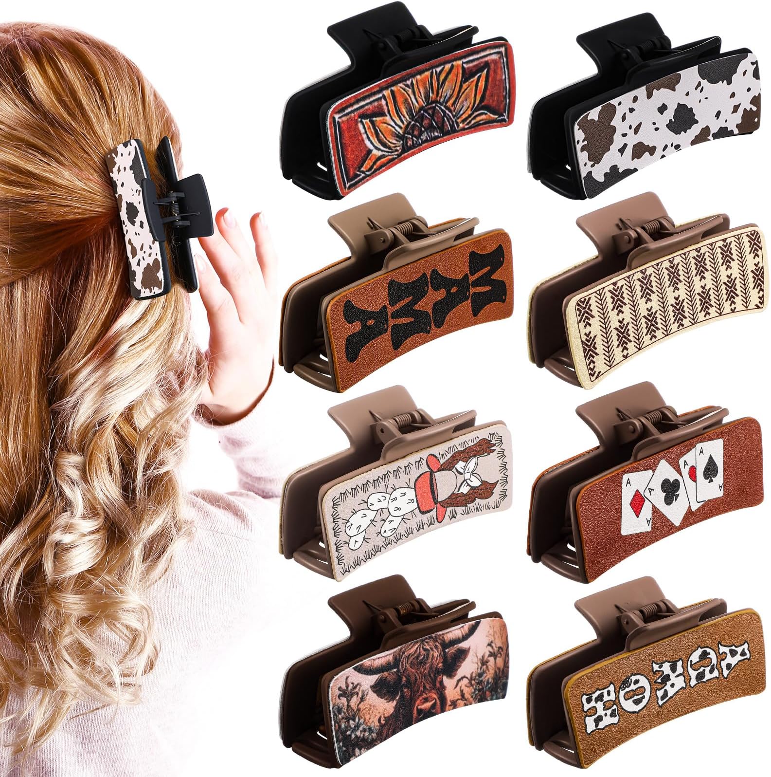 Amazon.com: FineCheer 8 Pcs Western Hair Claw Clips Gifts Leather ...