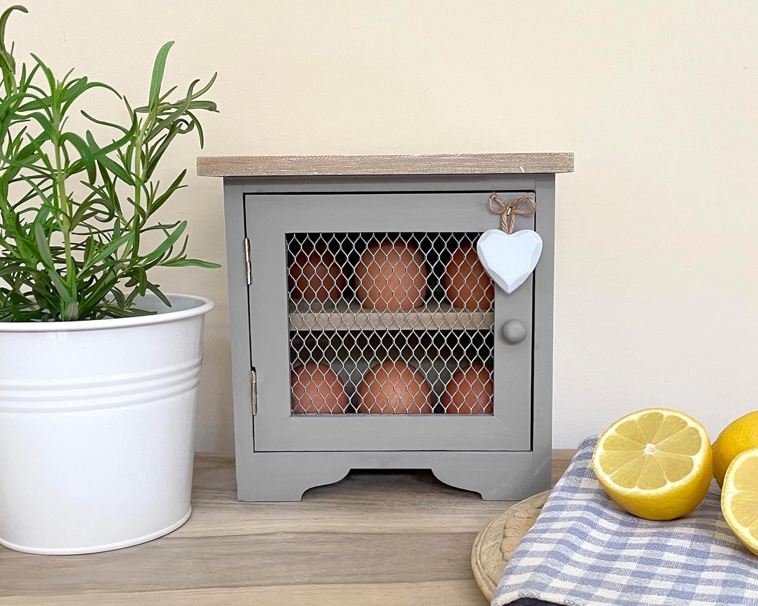 GreyZouq Grey Wooden Country Kitchen Egg Cabinet with Blue Heart. Egg ...