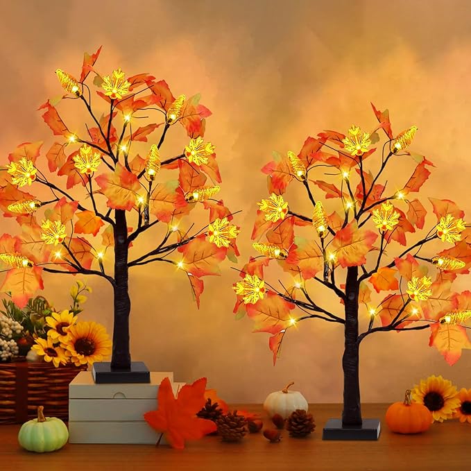 Amazon.com: 2Pack 24 Inch Lighted Fall Maple Tree Decor with 24 Lights ...