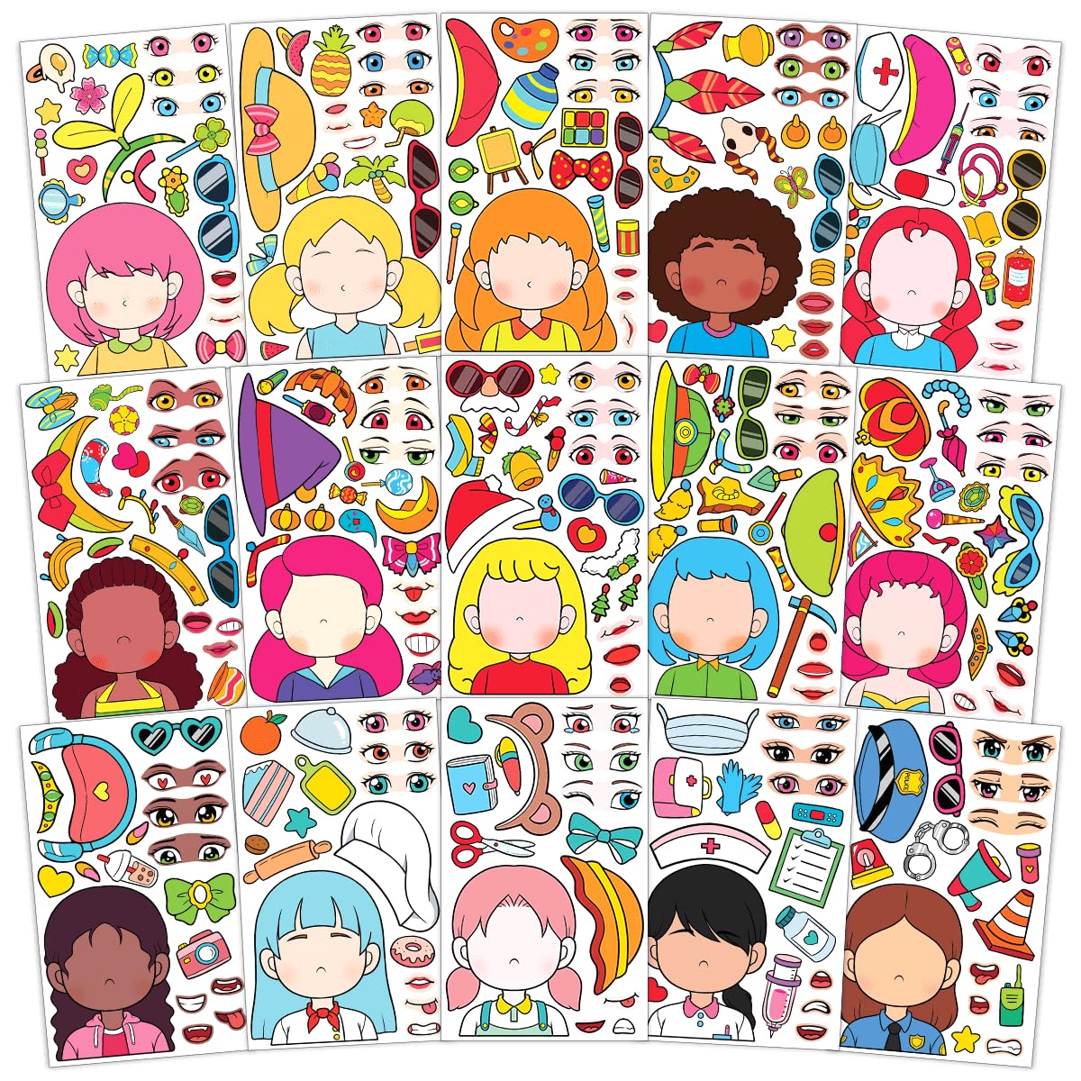 Amazon.com: 15 Sheets Make a Face Stickers Girl Stickers Kids Toddlers ...