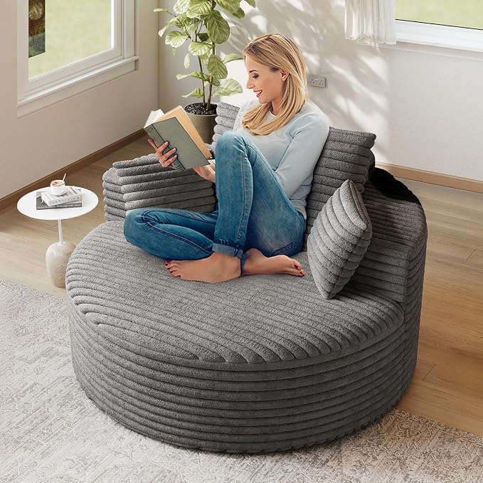 Amazon.com: Oversized Round Chaise Lounge Chair Indoor, 50" Upholstered ...
