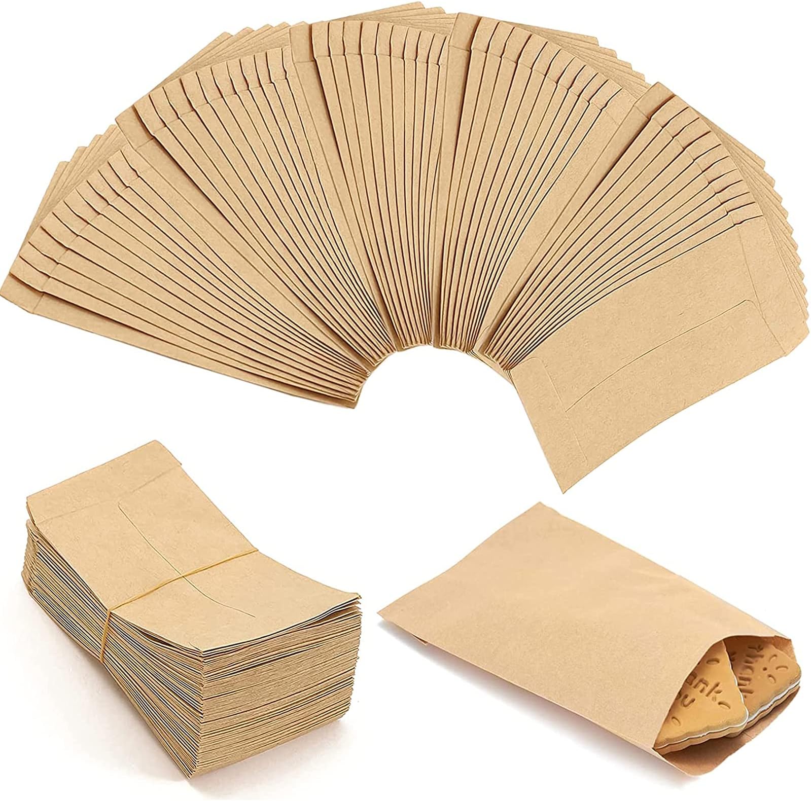 VEGCOO Kraft Paper Envelopes, 150 Pcs Mini Brown Envelopes 6 x 10cm ...