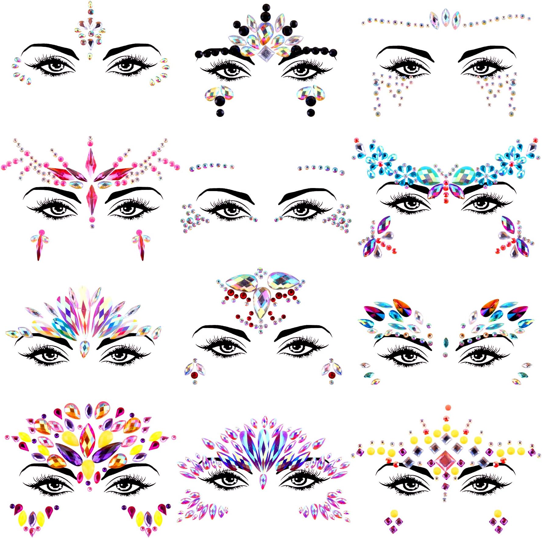 Amazon.com : Le Fu Li 10 sets Face Gems Stickers Body Jewelry Stickers ...