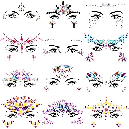 Amazon.com : Duufin 15 Sets Face Jewels Stickers Face Gems Glitter ...