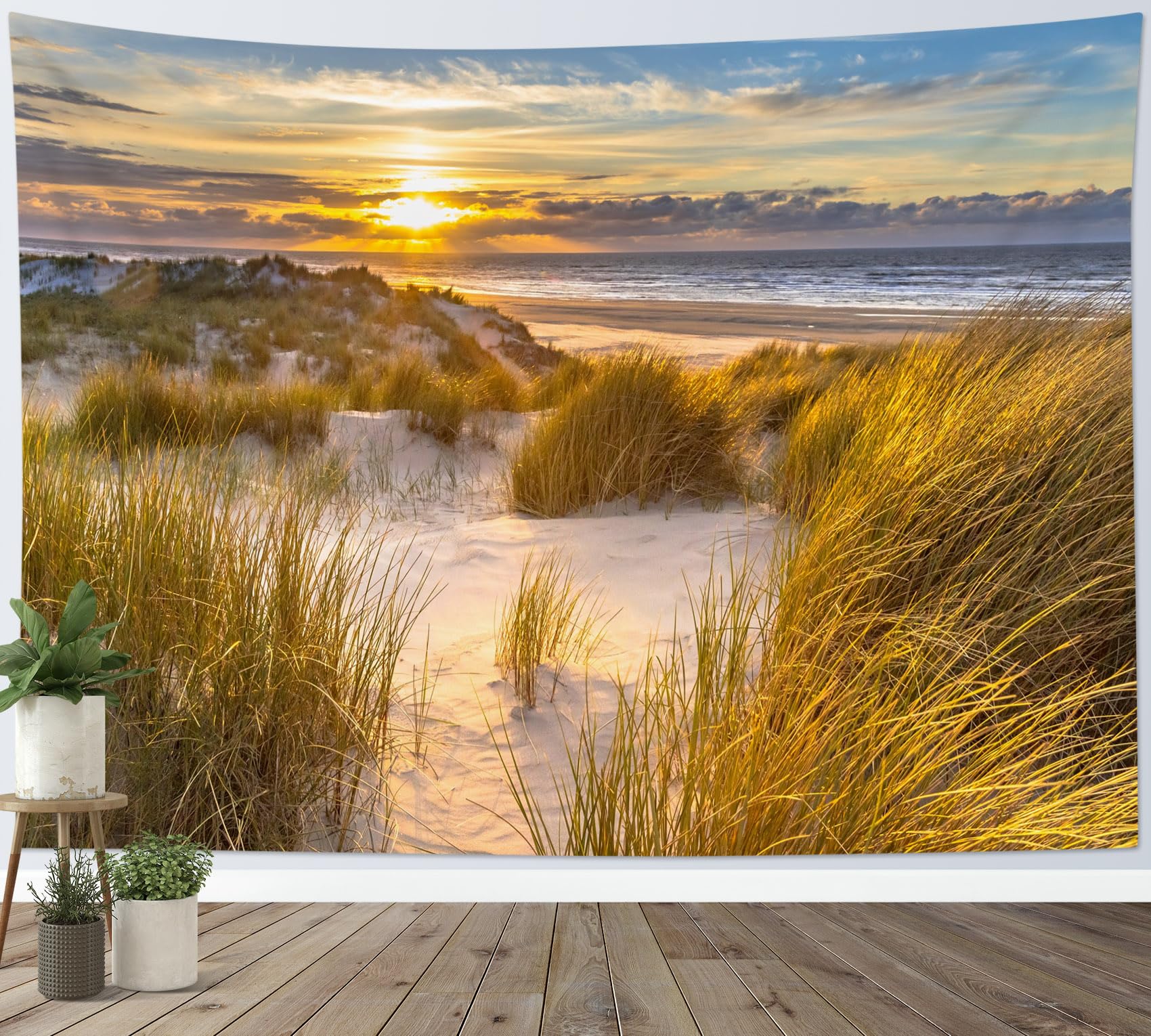 Amazon.com: HVEST Ocean Beach Tapestry Wall Hanging, Seaside Grass and ...