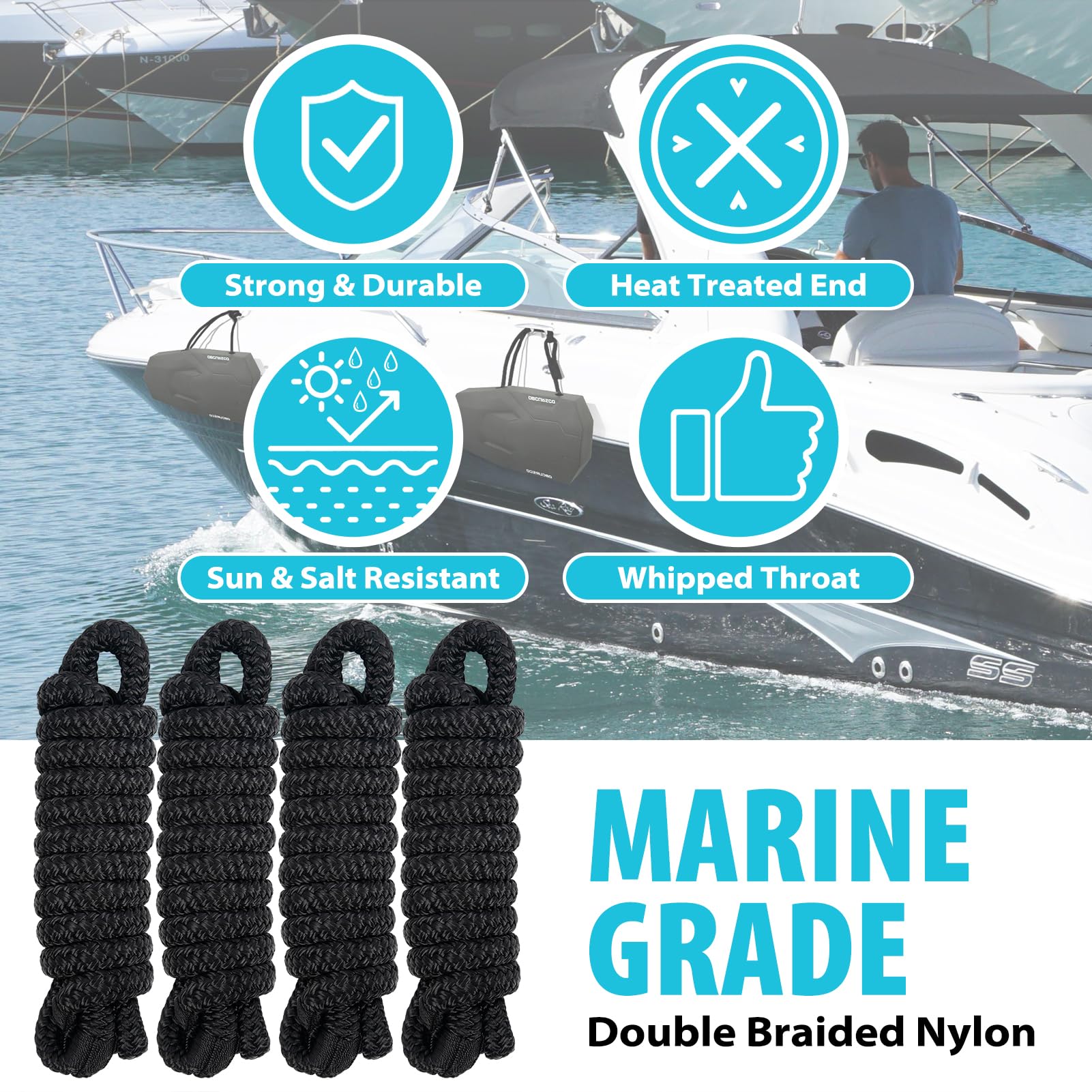 Snapklik.com : Obcursco Boat Fender Lines For Boat Bumper,4 Pack 3/8" X ...
