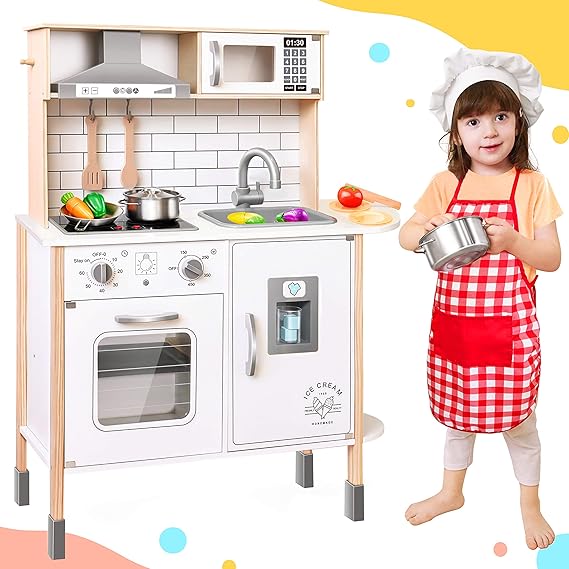 Amazon.com: Play-Kitchen-for-Kids with 18 Pcs Toy Food & Cookware ...