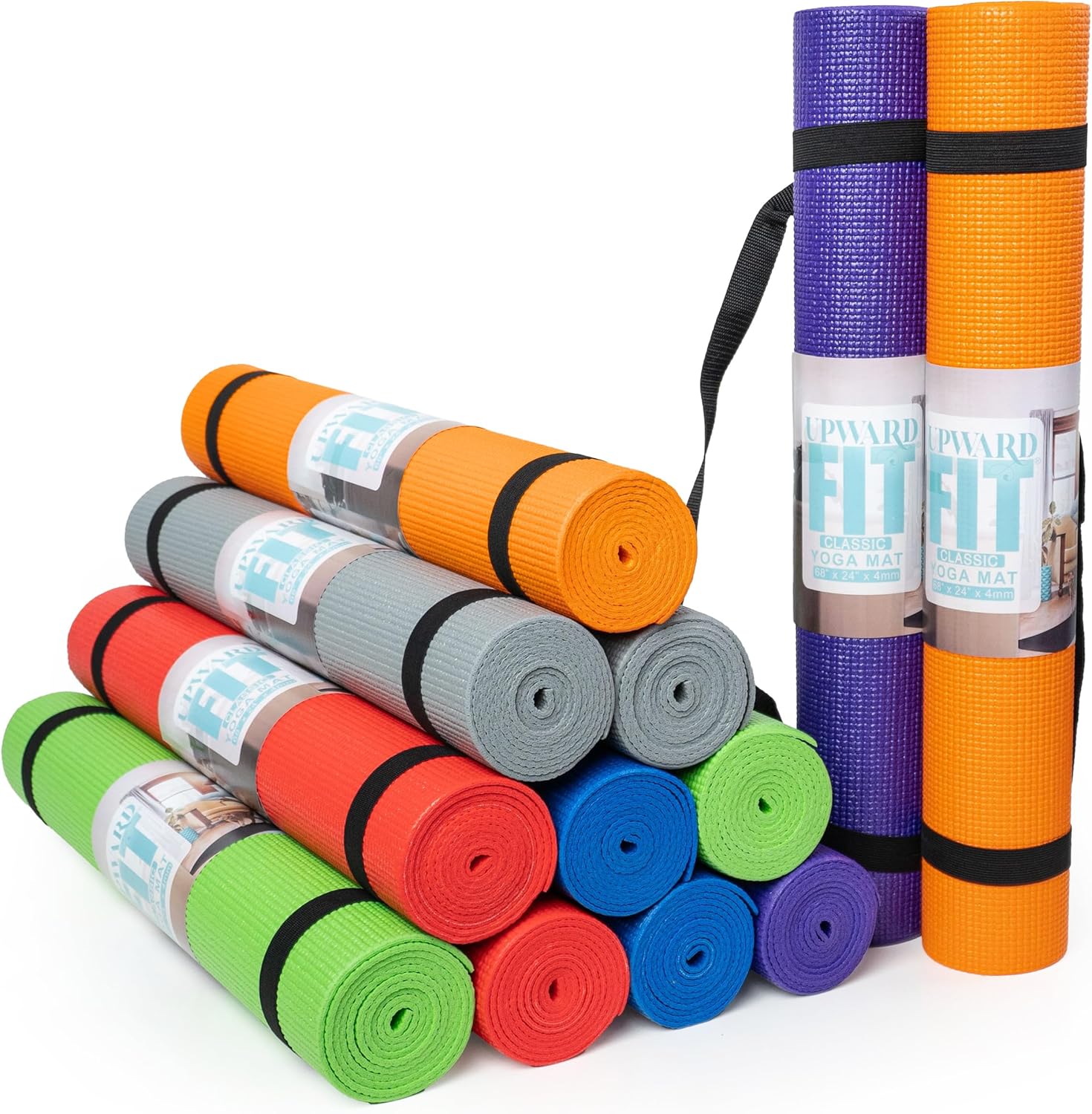 Amazon.com : Upward Fit 12-Pack Classic Yoga Mat With Carrying Strap ...