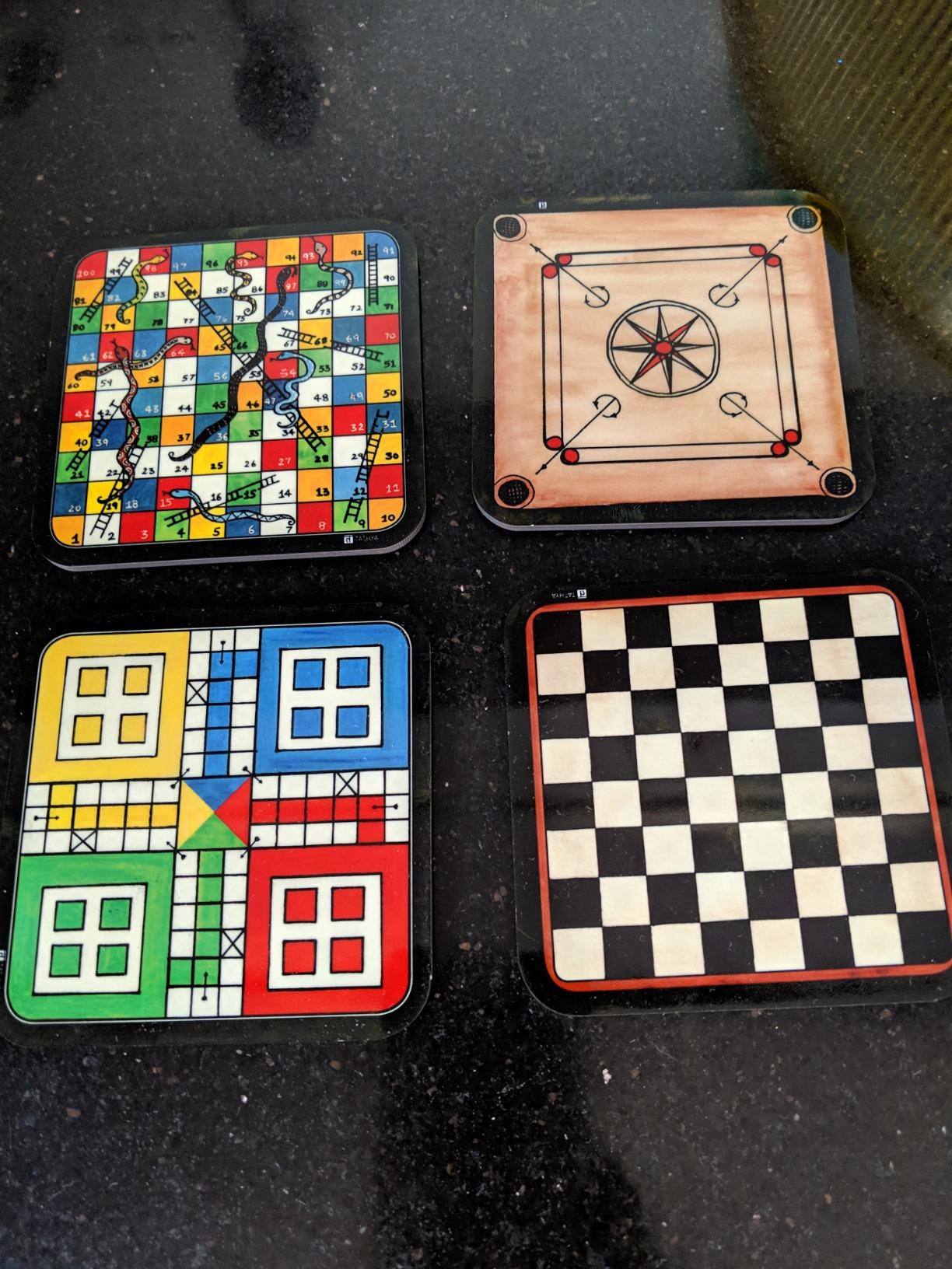 Tathya MDF Games Table Coasters (Multicolour, 3.75x3.75-Inch) -Set of 4 ...