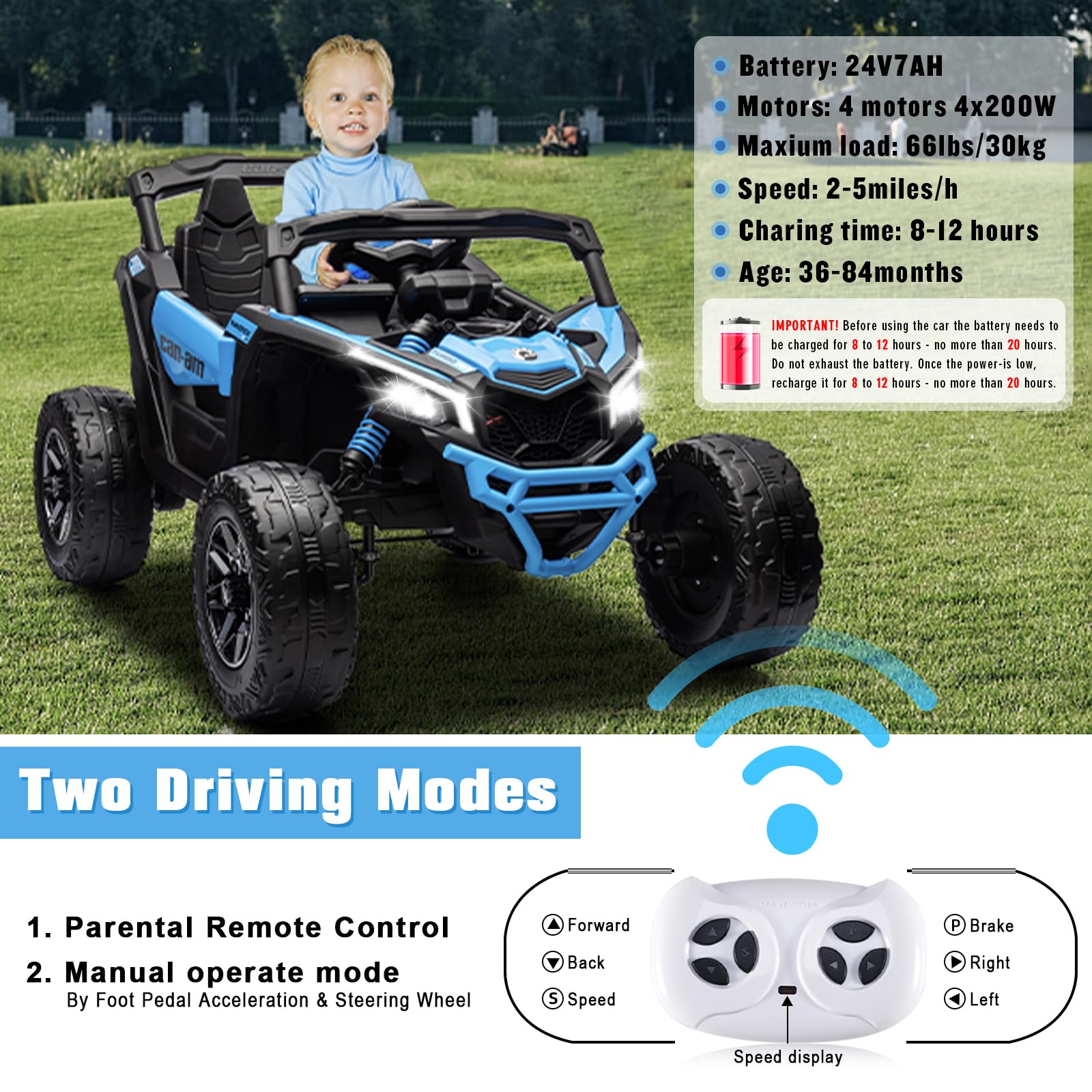 Snapklik.com : 24V Ride On Toys - UTV For Kids, 2 Seats Remote Control ...