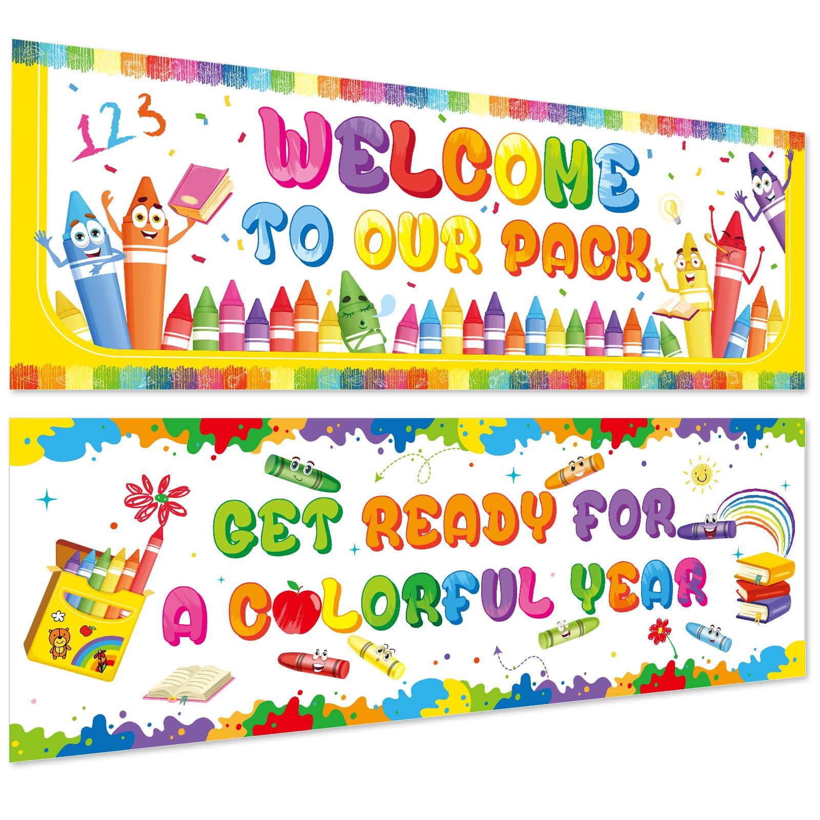 Amazon.com: Harloon 2 Pcs Crayon Welcome Banners 13.8x38.6 Inch Welcome ...