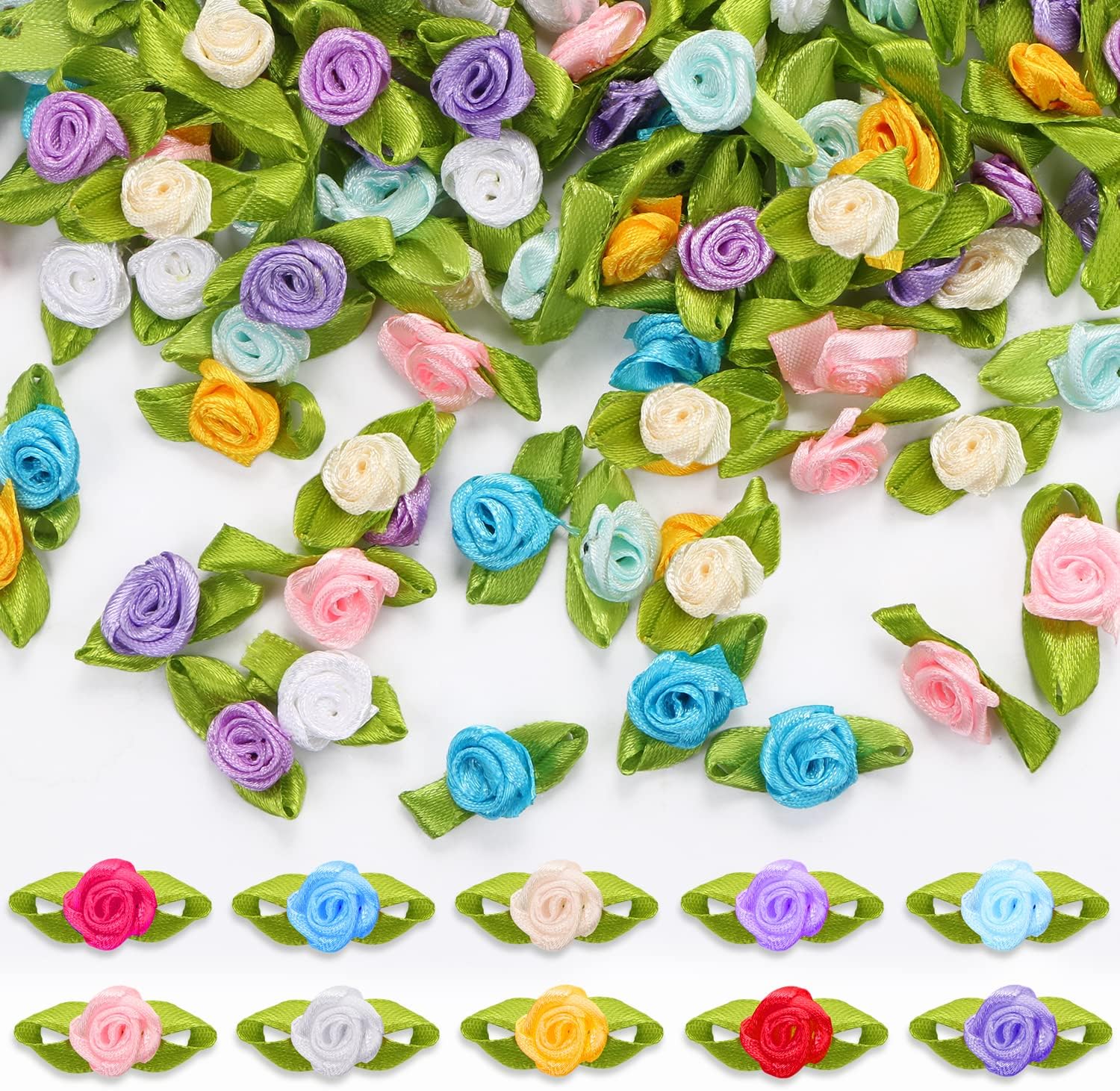 Amazon.com: Mini Ribbon Roses, 200Pcs Artificial Fabric Flowers with ...
