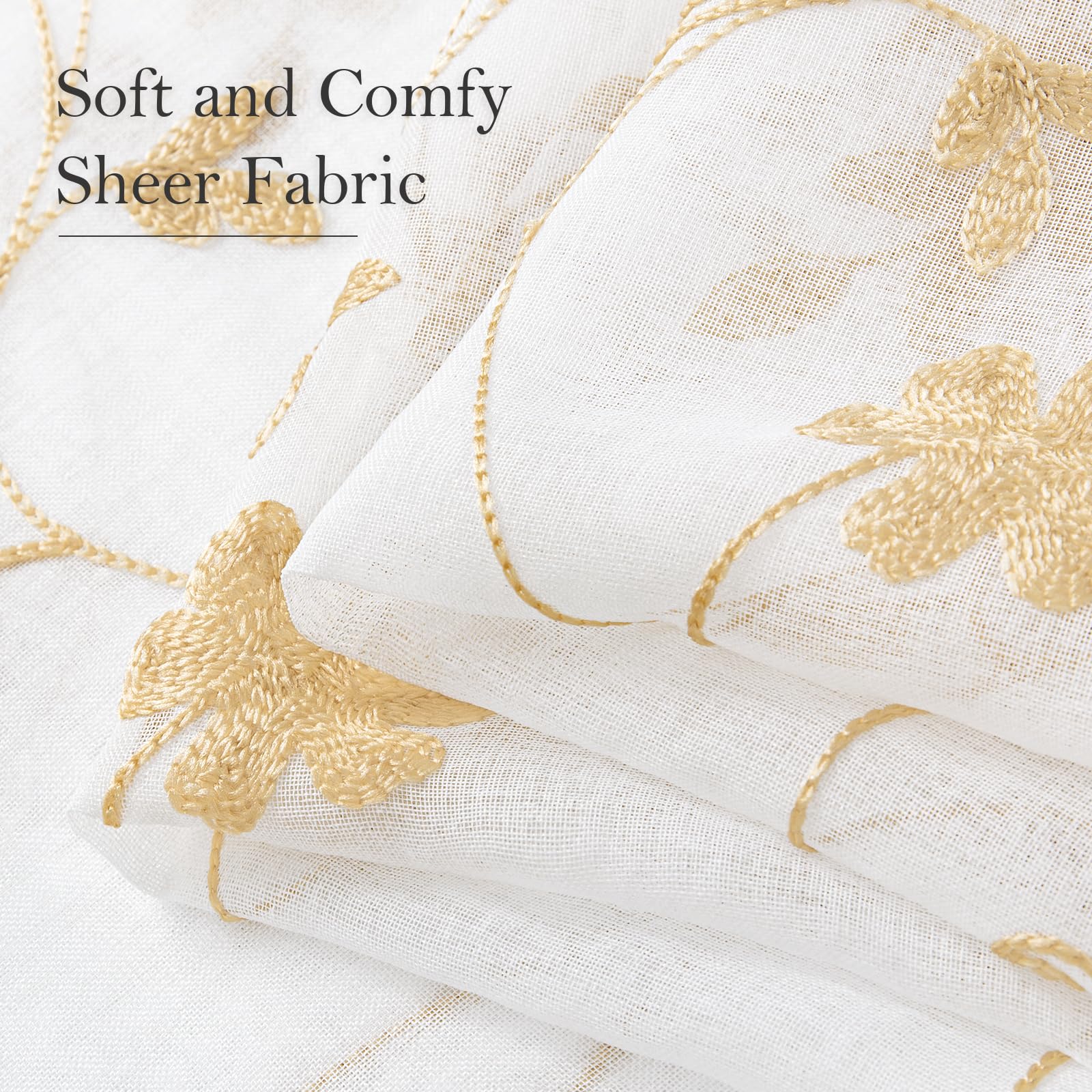 Snapklik.com : Yellow Sheer Curtains 96 Inches Long 2 Panels Yellow And White Embroidered Floral ...