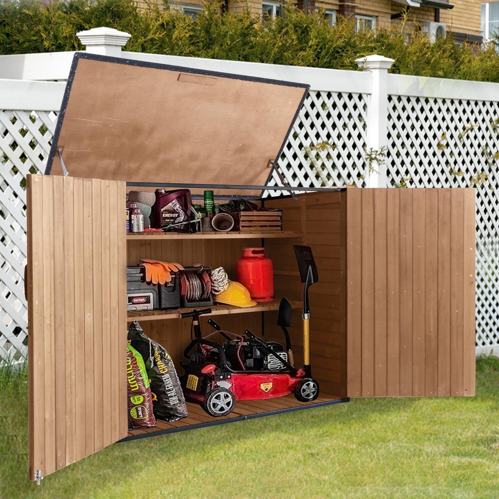 Amazon.com : Outdoor Storage Cabinet,Wooden Garden Shed with Metal ...