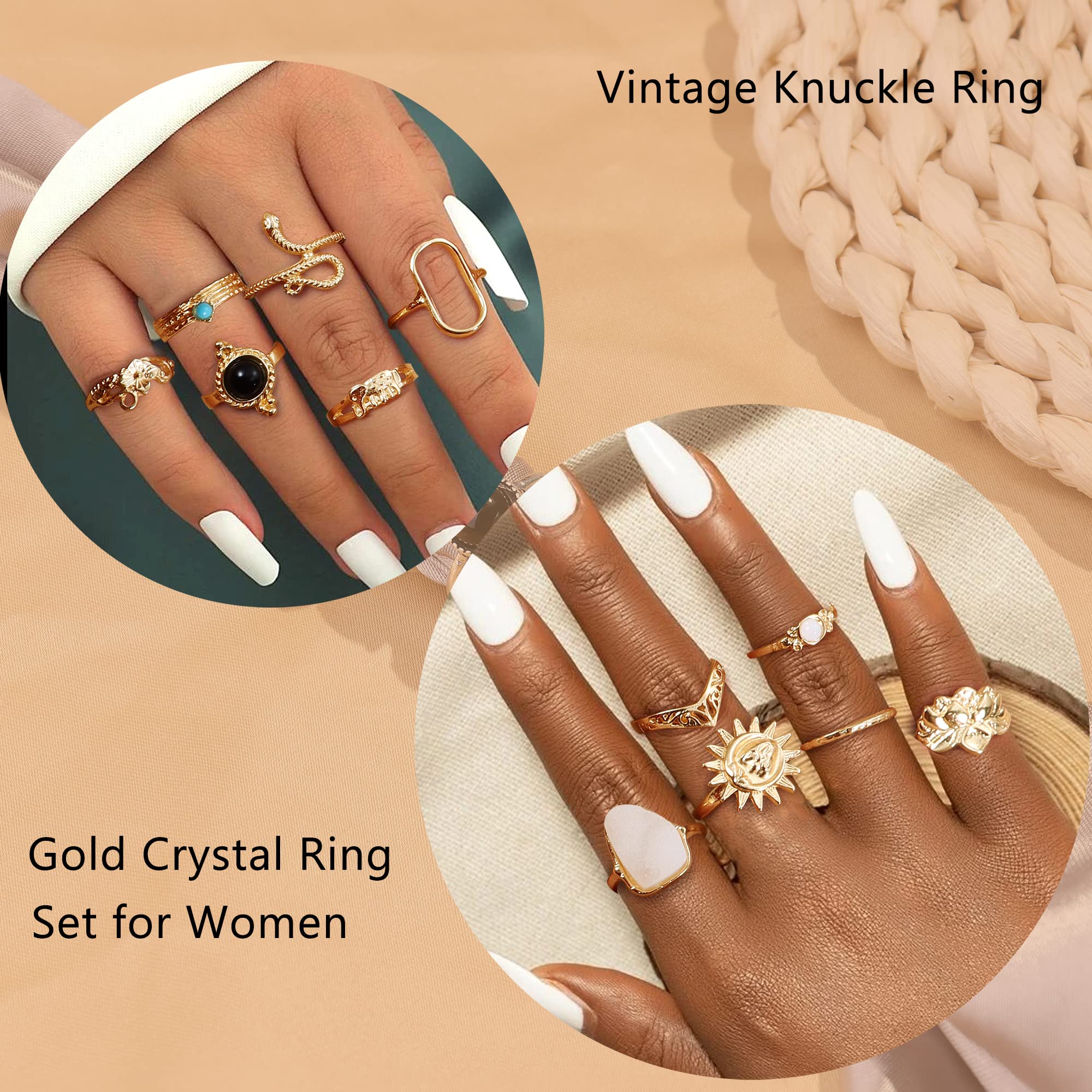 Snapklik.com : 70 Pcs Vintage Crystal Ring Set Silver Knuckle Rings For ...