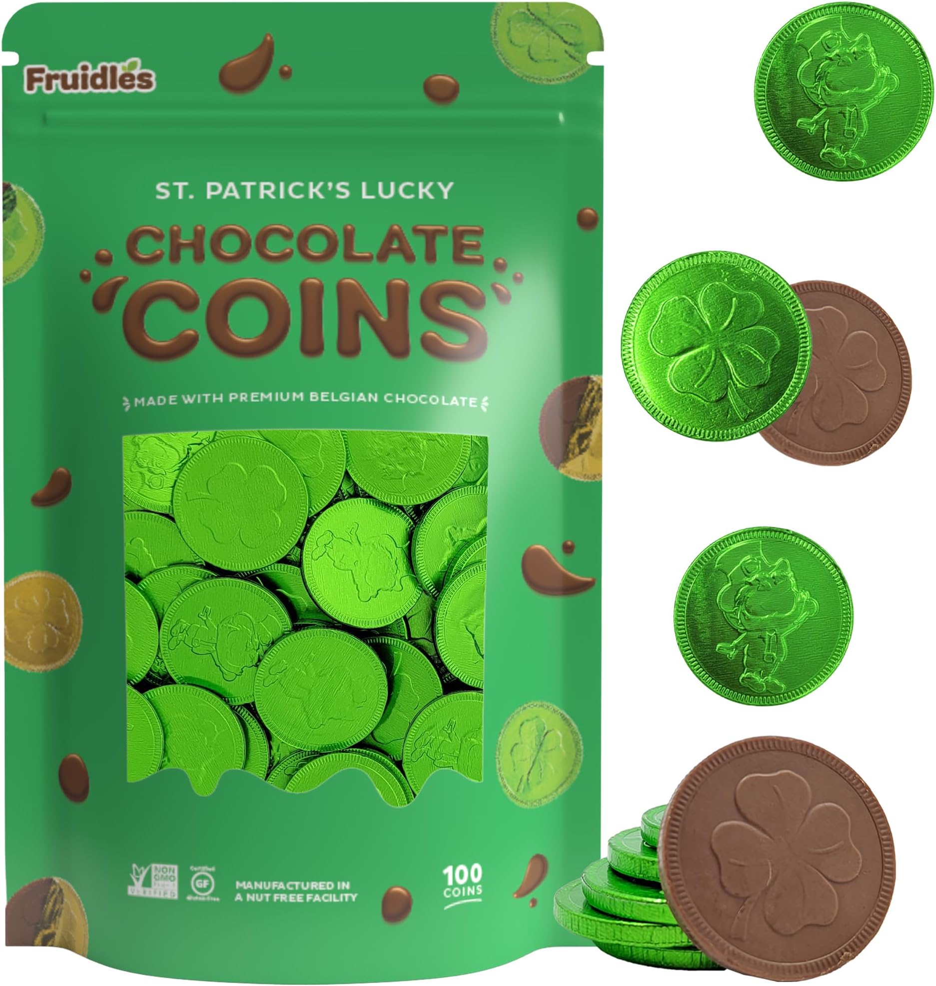 Amazon.com : Fruidles Saint Patrick's Day Chocolate Coins Green Coins ...