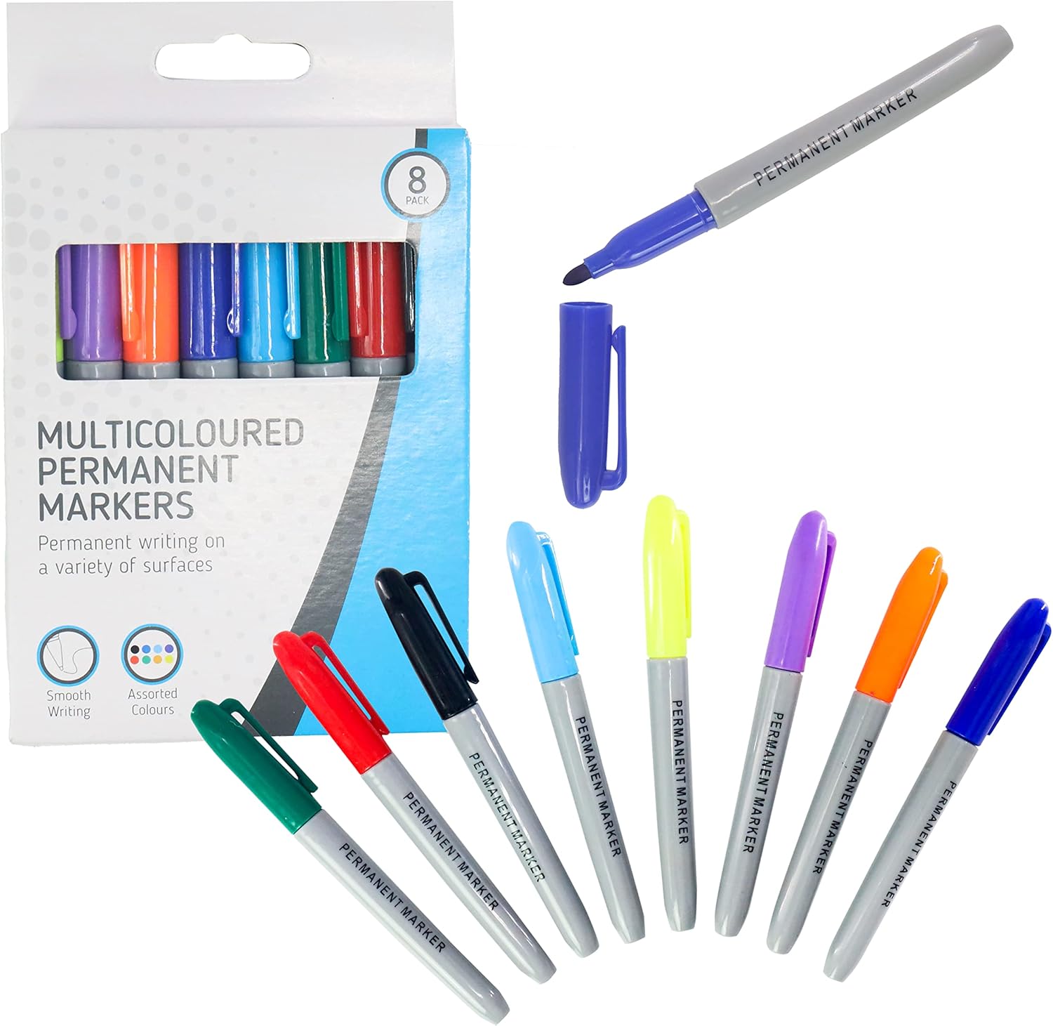 D.A.Y. Republic Permanent Markers, 8 Vibrant Colours, Fine Point Marker ...