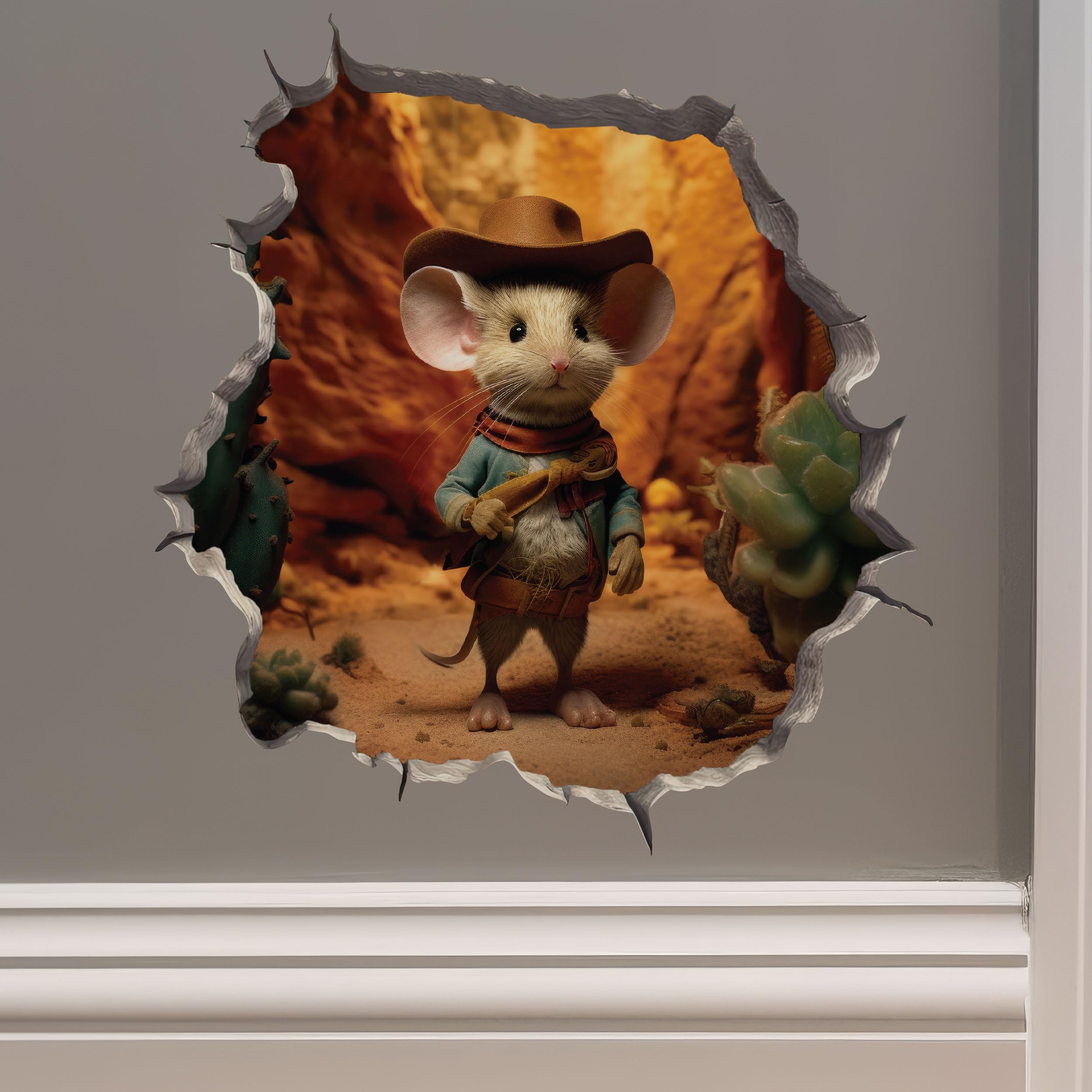 Amazon.com: Cowboy Mouse in Mouse Hole Decal - Mouse Hole 3D Wall ...