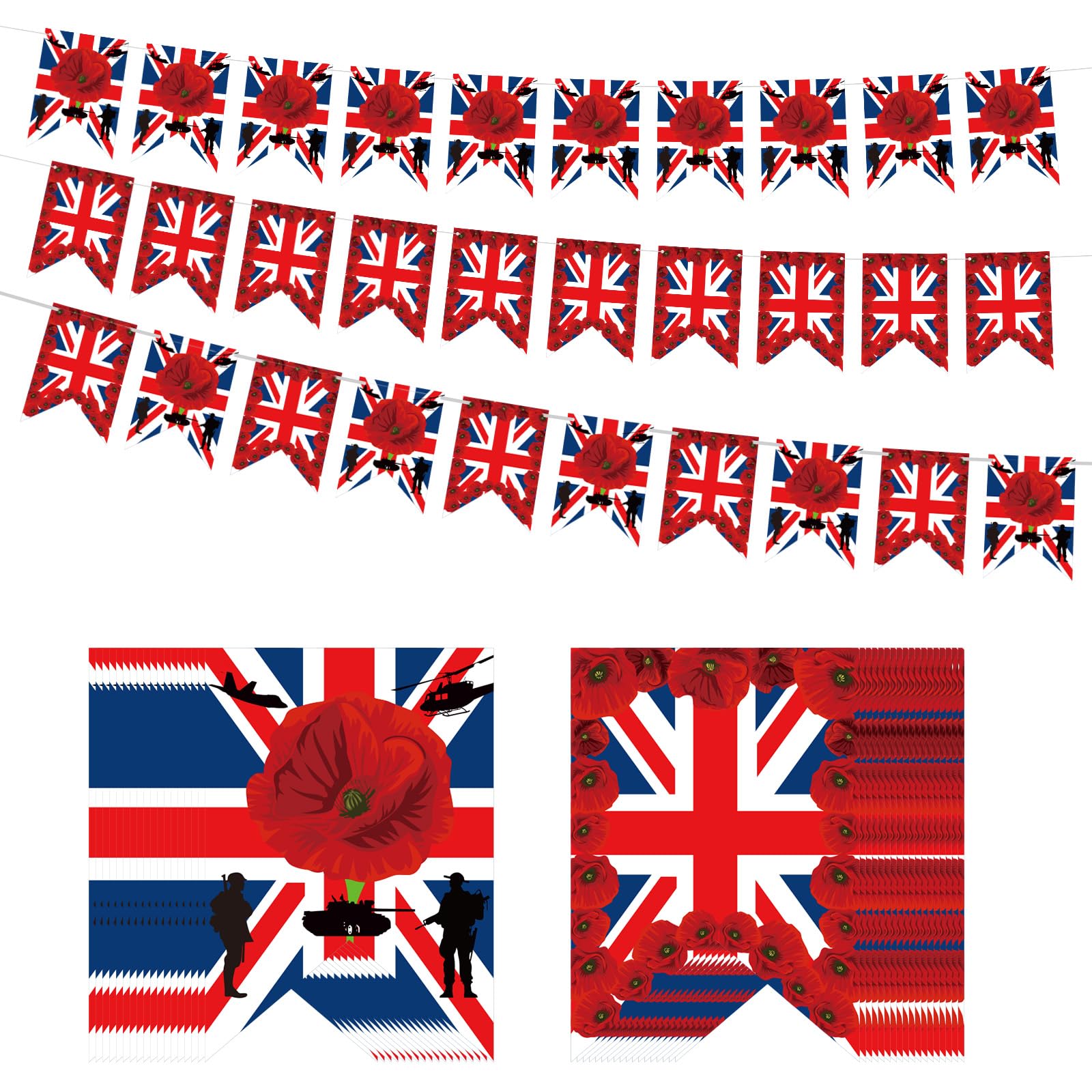 HONMOK 2pack Remembrance Day Flag Bunting, 8m Poppy Day Decorations ...