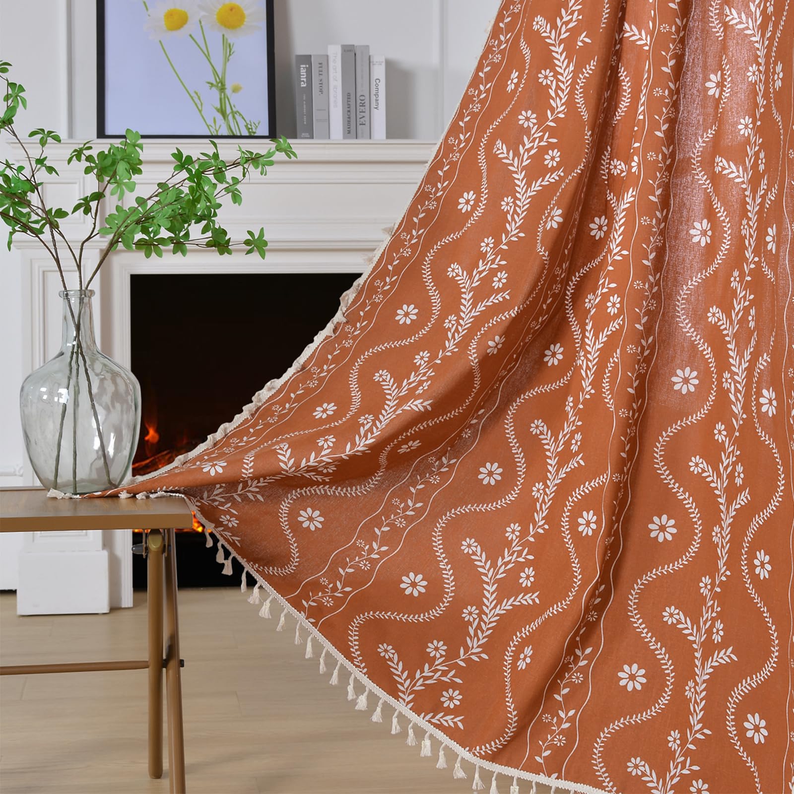Amazon.com: TOPSMCHER Terracotta Boho Curtains 52×63 Inch Rustic Floral ...