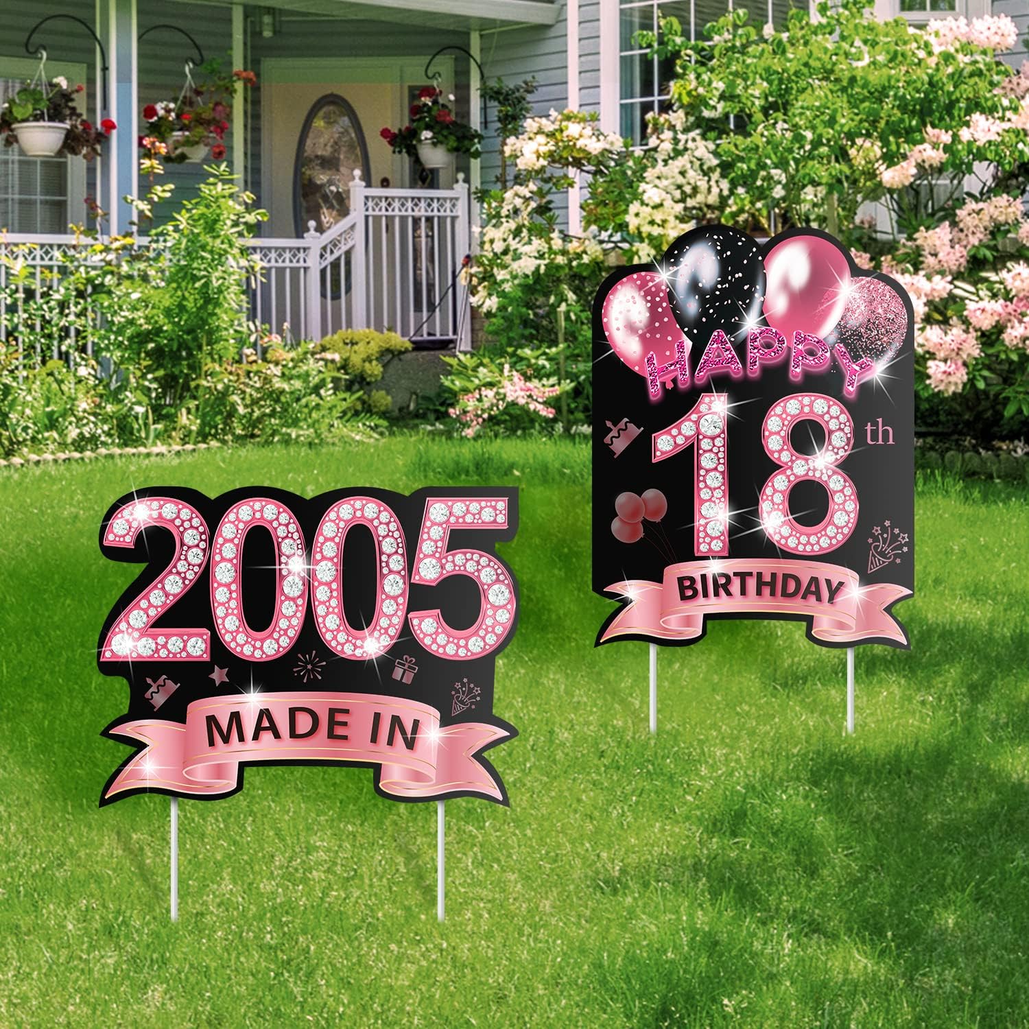 Amazon.com : 2Pcs Rose Gold 18th Birthday Yard Sign Decorations for ...