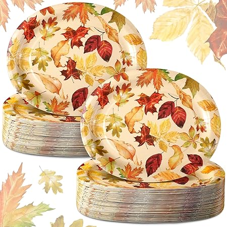 Amazon.com: Juvale Fall Leaves Paper Plates for Thanksgiving Party (9 ...