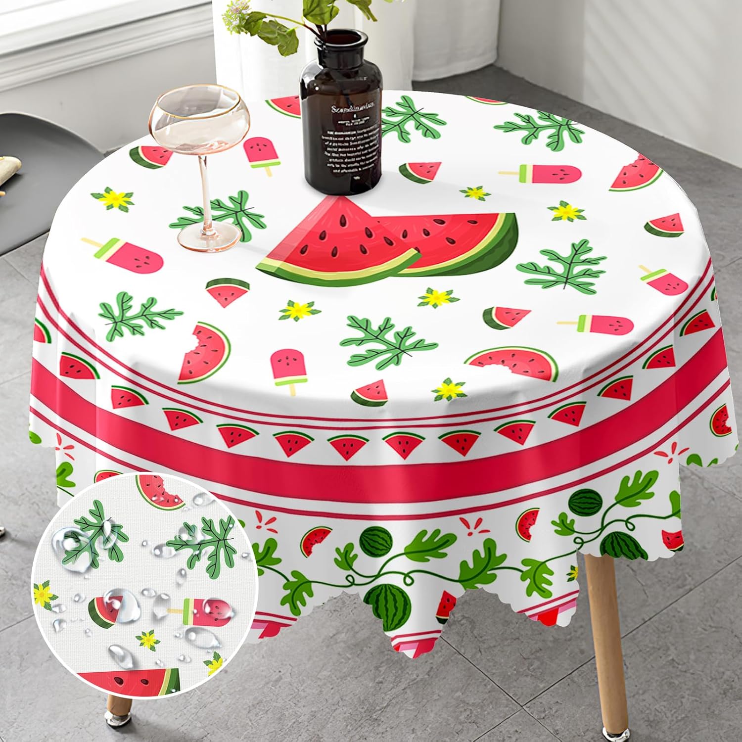 Round Tablecloth 150cm Wipeable Tablecloths Polyester Wipe Clean Table ...