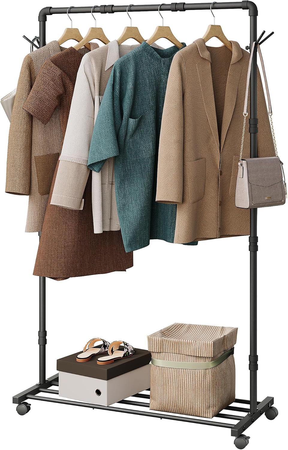 OROPY Rolling Clothes Rail, Metal Clothing Hanging Rail with Wheels and ...