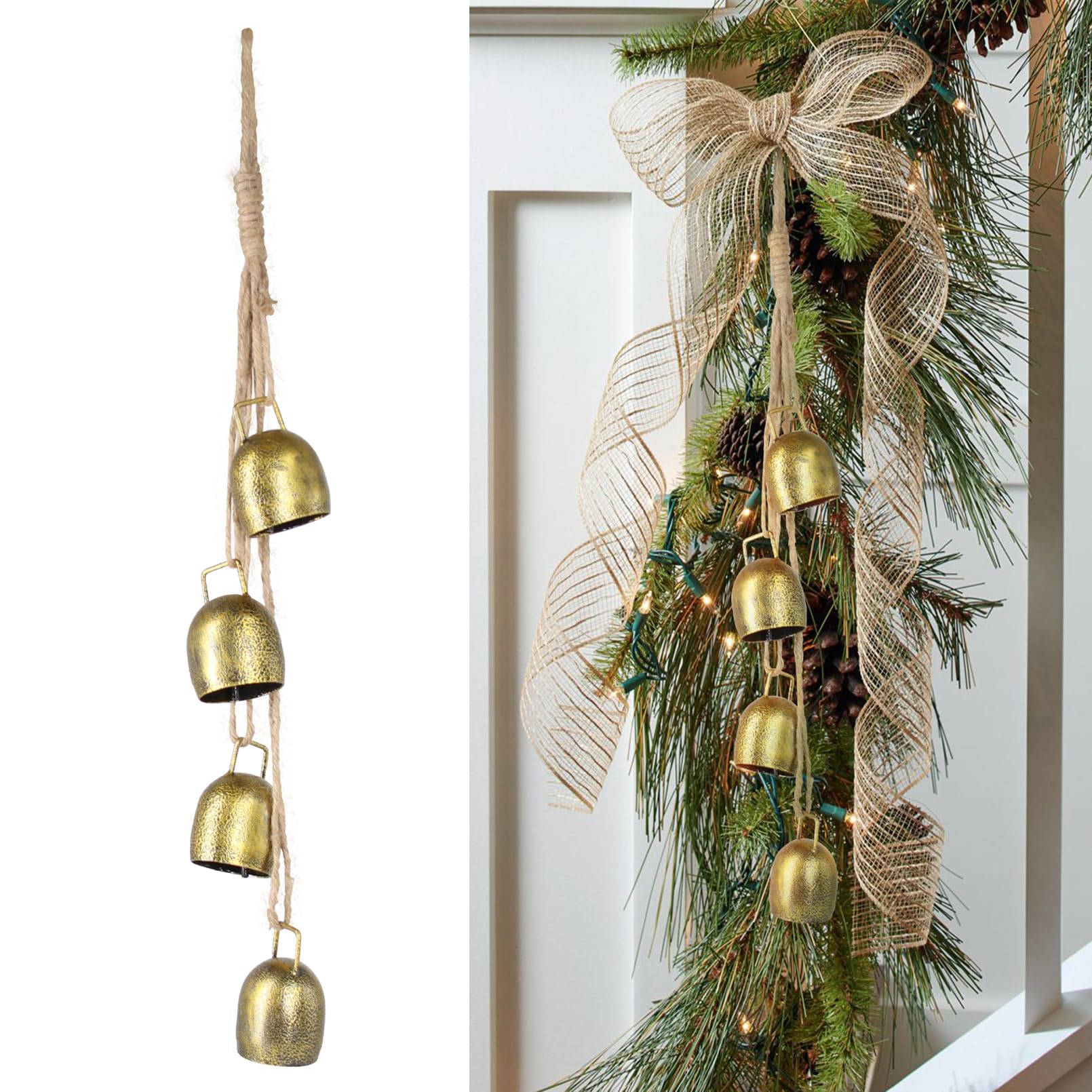 Amazon.com: Christmas Bells for Decoration, Gold Metal Vintage Cow ...