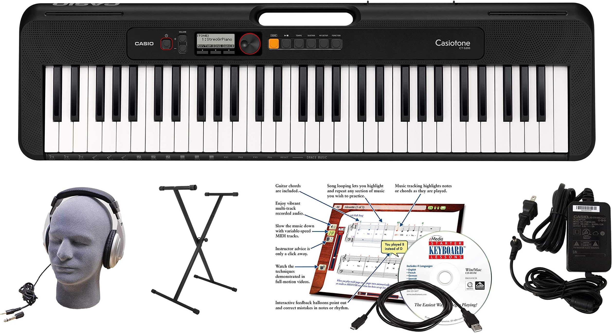 Amazon.com: Casio CT-S200BK 61-Key Premium Keyboard Package with ...