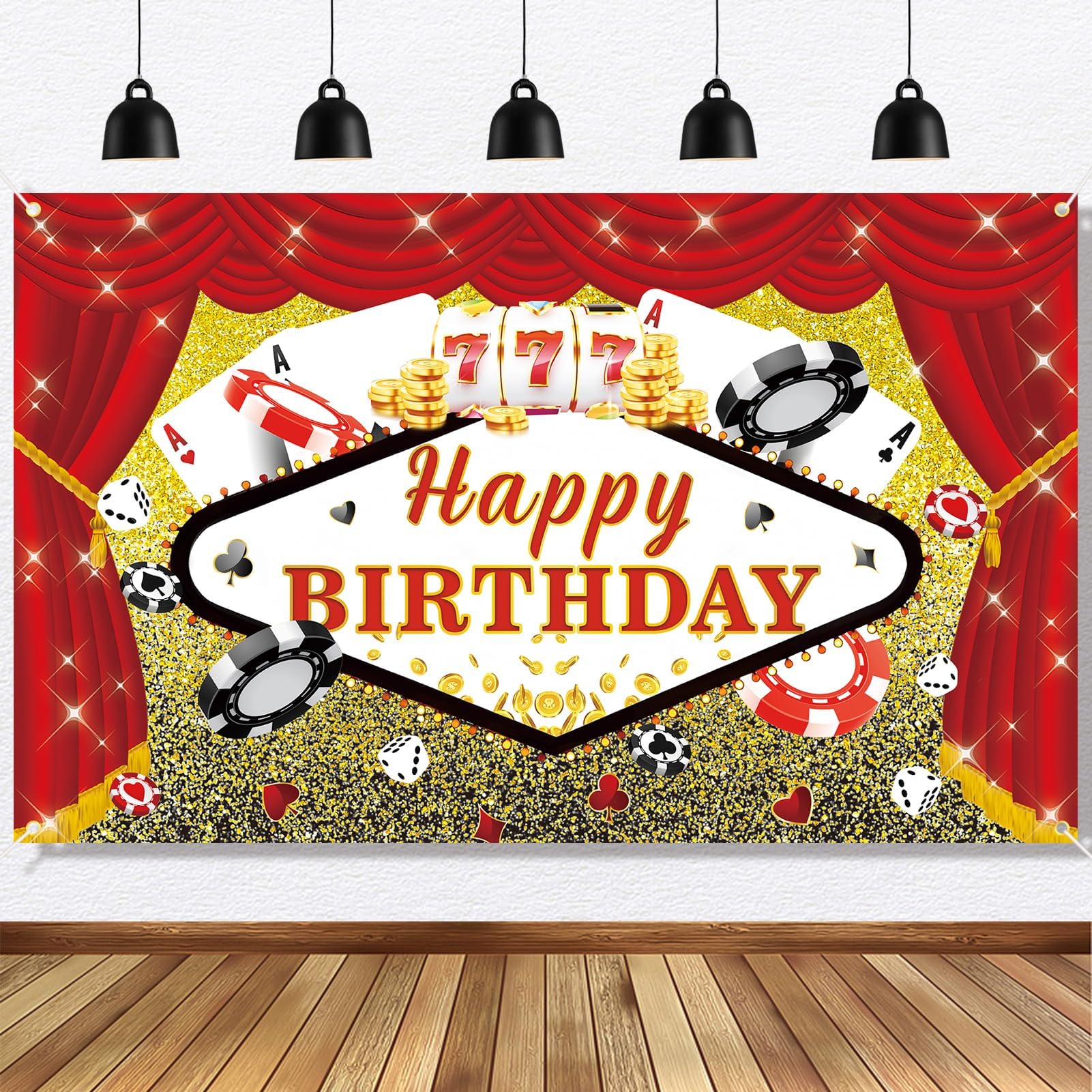 Amazon.com: Poker Dice Welcome Happy Birthday Banner Backdrop Gamble ...