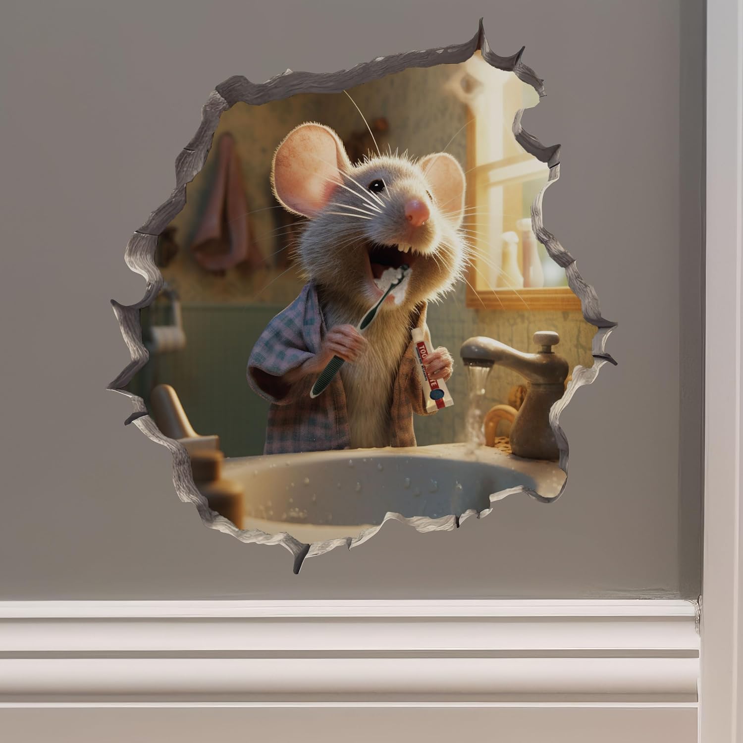 Amazon.com: Mouse Brushing its Teeth Mouse in Mouse Hole Decal - Mouse ...