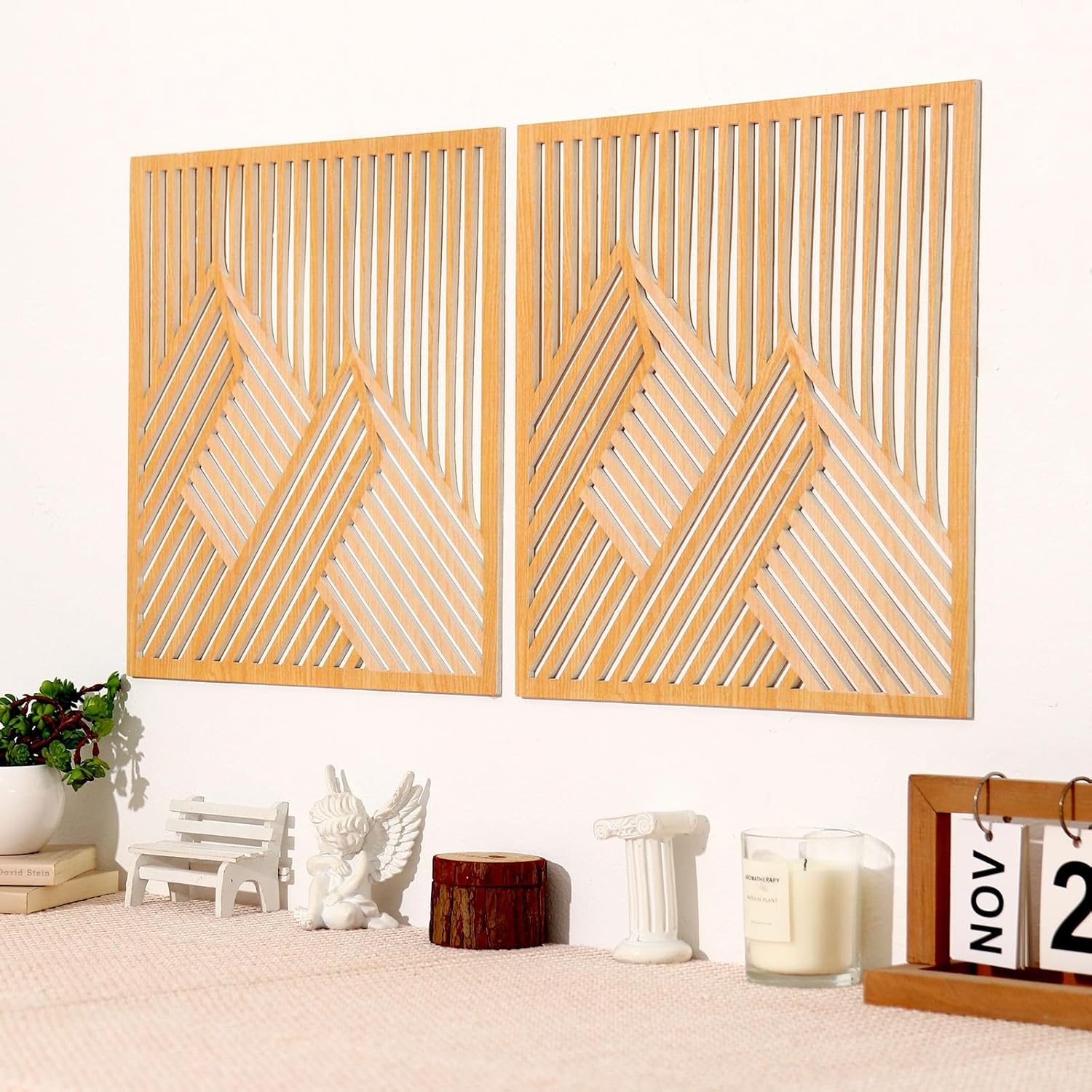 Amazon.com: Zzbakress 2 Pcs Large Wood Mountain Wall Art for Living ...