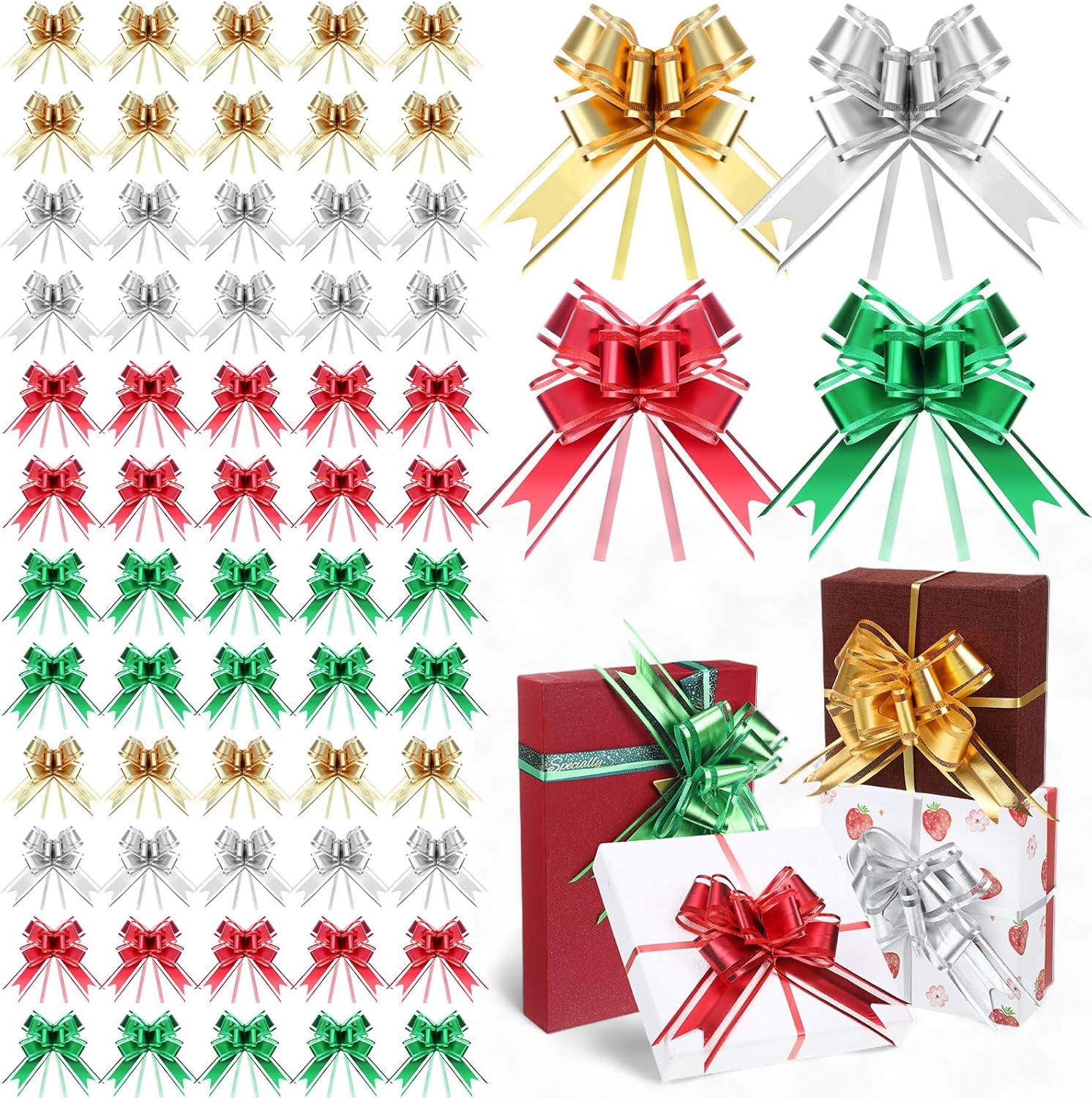 Amazon.com: Geosar 200 Pieces 3.5 Inch Mini Pull Bows Gift Christmas ...