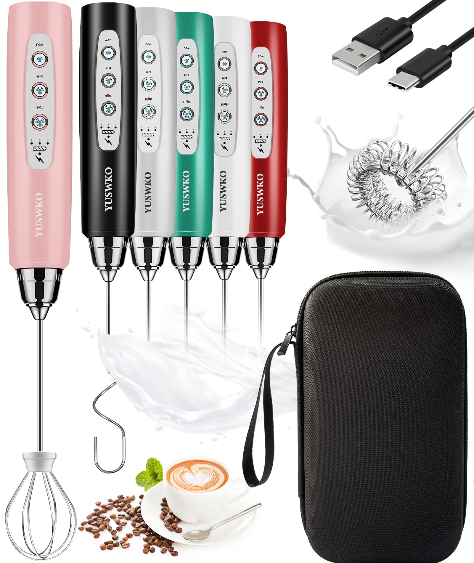 Amazon.com: YUSWKO Rechargeable Milk Frother Handheld Frother Wand ...