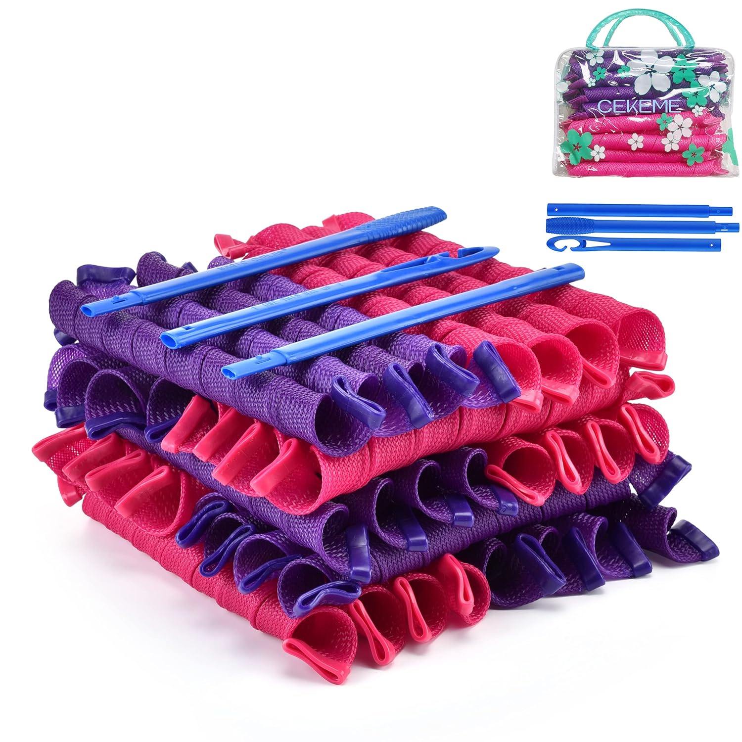 Amazon.com : 42pcs No Heat Hair Curlers Heatless Spiral Curlers with 2 ...