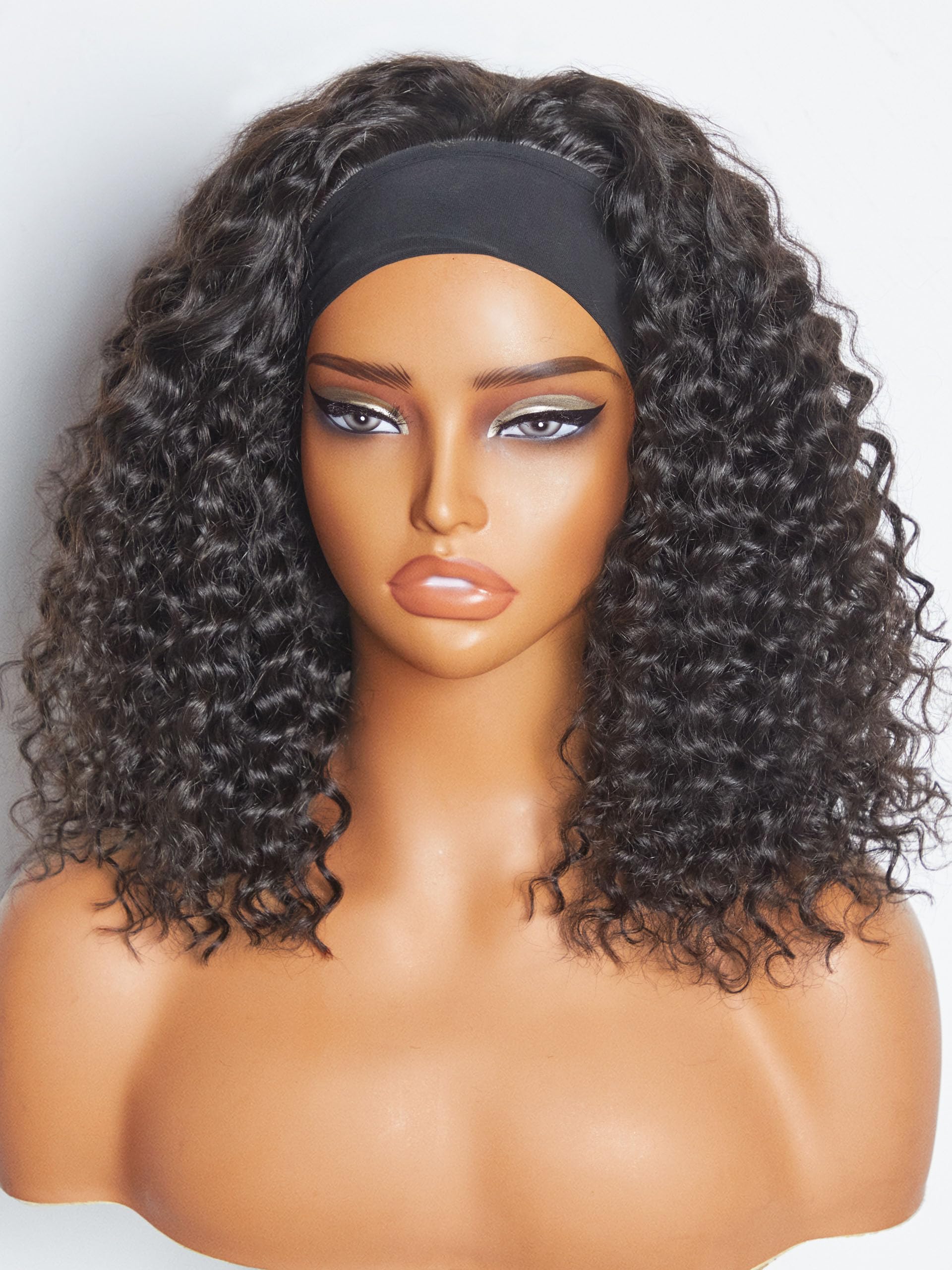 Amazon.com : LUVME Headband Wig Human Hair 14 Inch Deep Wave Wig Human ...