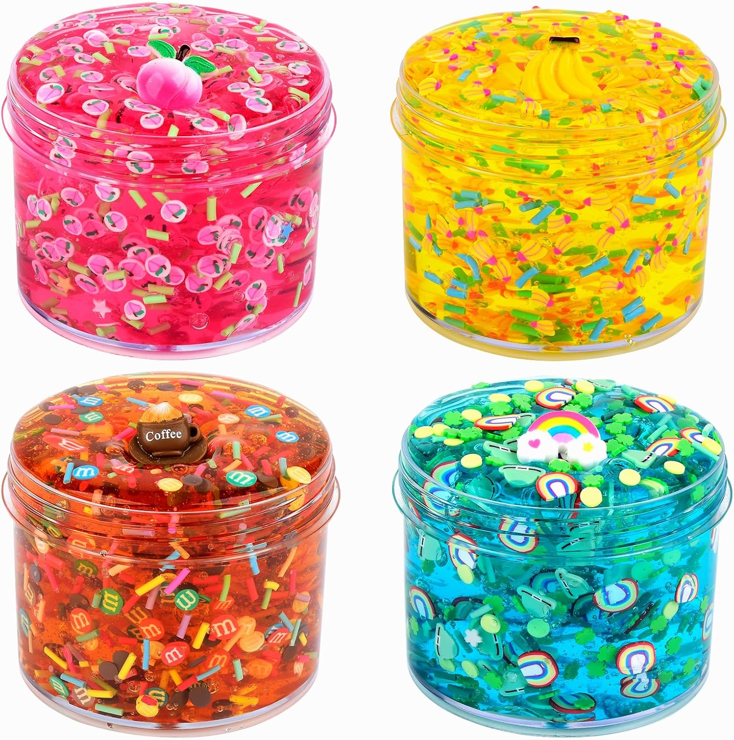 Crunchy Slime 4 Pack, Clear Slime Kit with Coffee, Banana, Rainbow ...