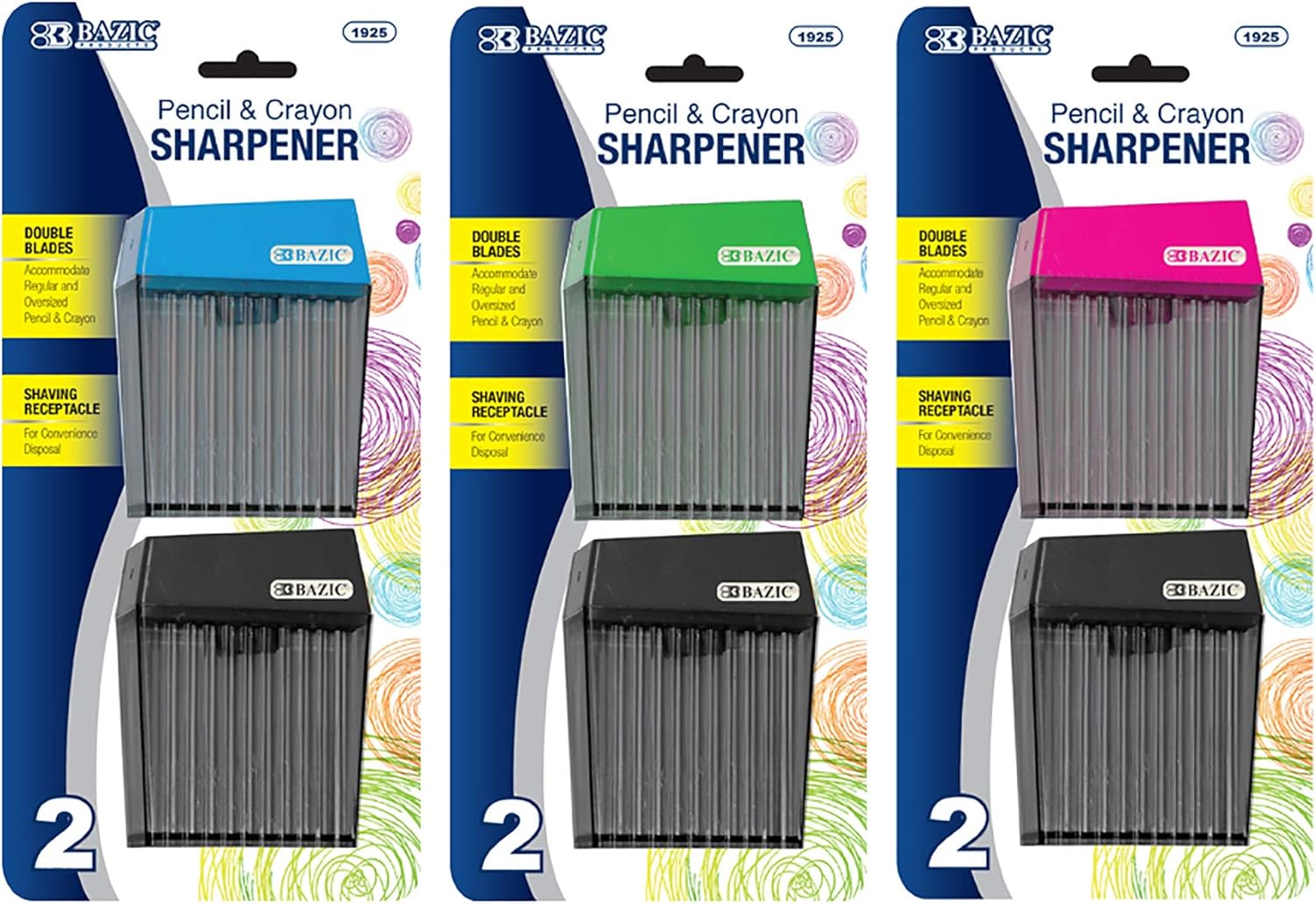 Amazon.com : BAZIC Dual Blade Square Sharpener w/Receptacle (2/Pack ...
