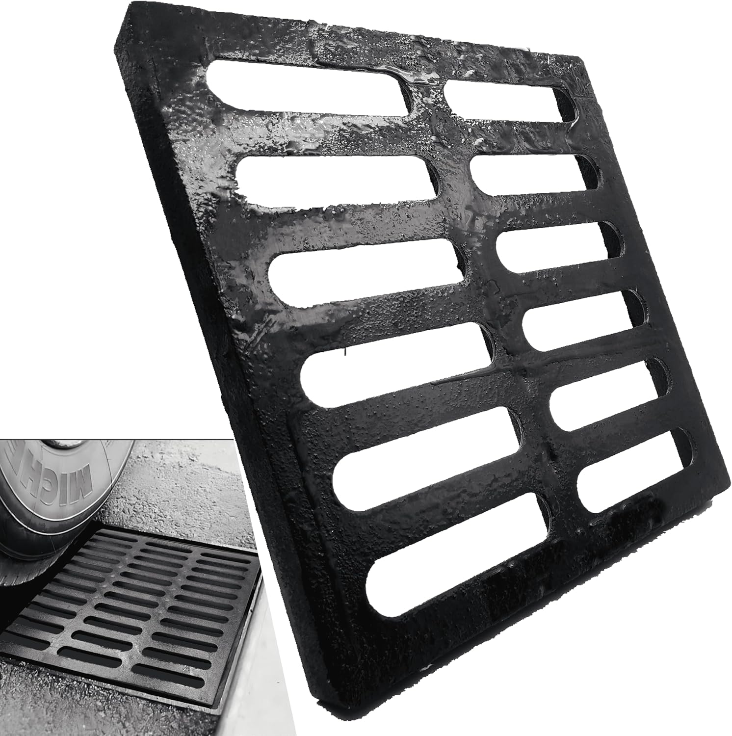 MASSLUNT Cast Iron Drain Grate for NDS Catch Basin, 12x12 Outdoor Drain ...